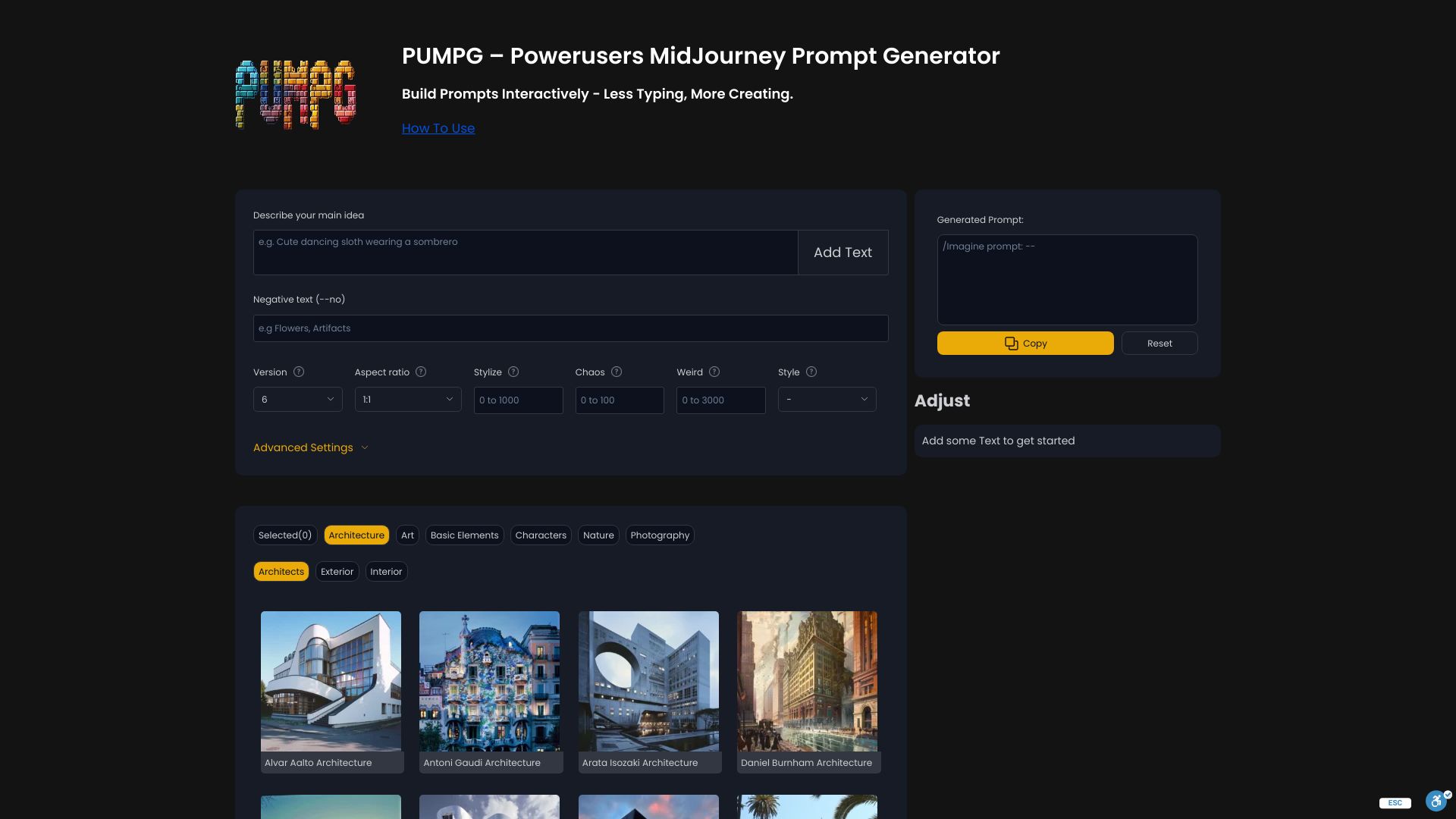 PUMPG: The Ultimate MidJourney Prompt Generator | Creati.ai