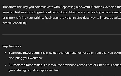 Rephraser: AI-Powered Chrome Extension for Text Rephrasing | Creati.ai