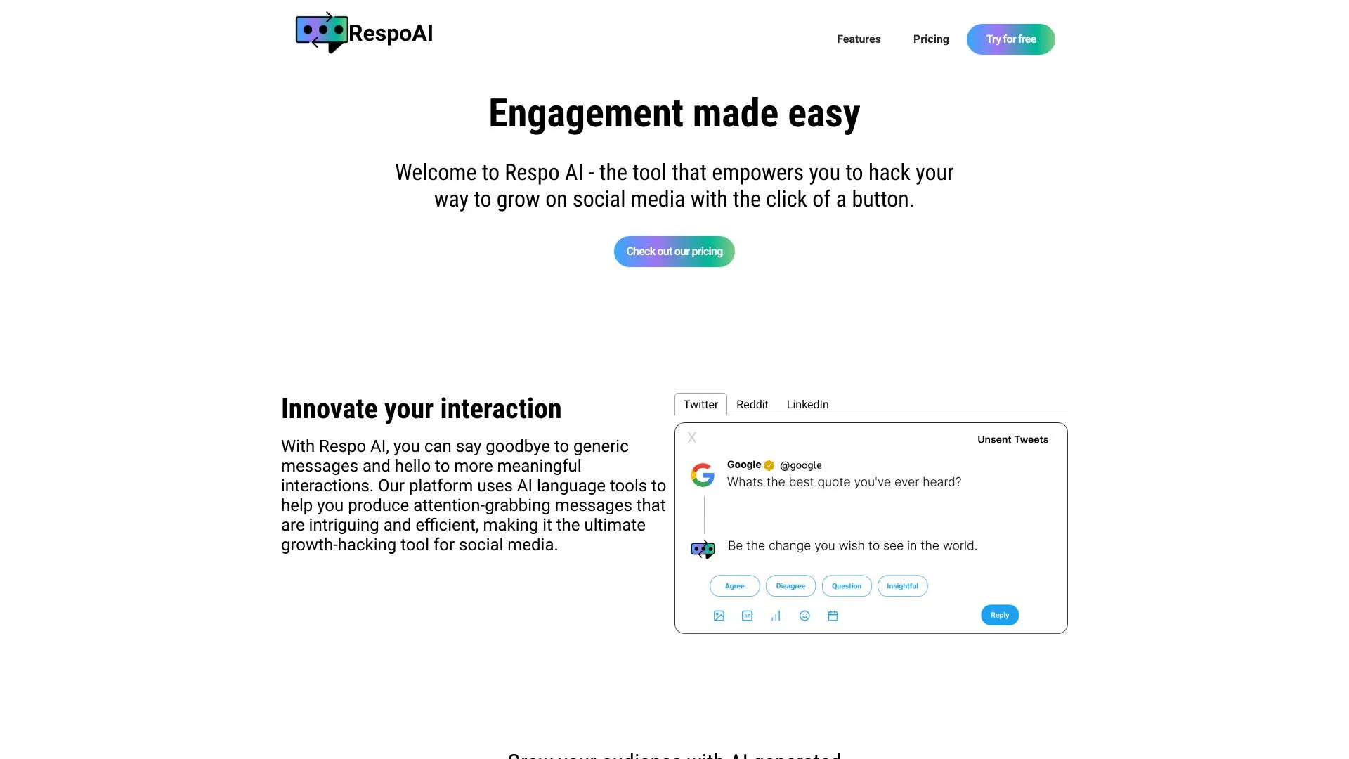 RespoAI: Herramienta de Respuesta en Redes Sociales Impulsada por IA | Creati.ai