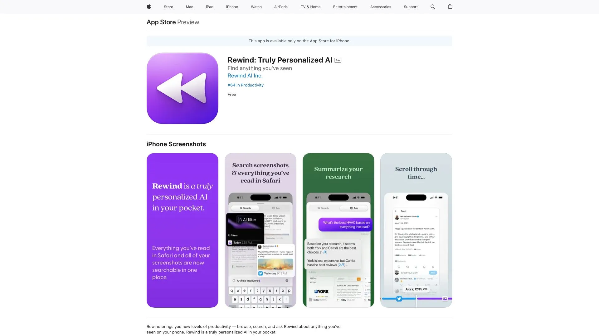 Rewind: Truly Personalized AI for iOS - Official App | Creati.ai