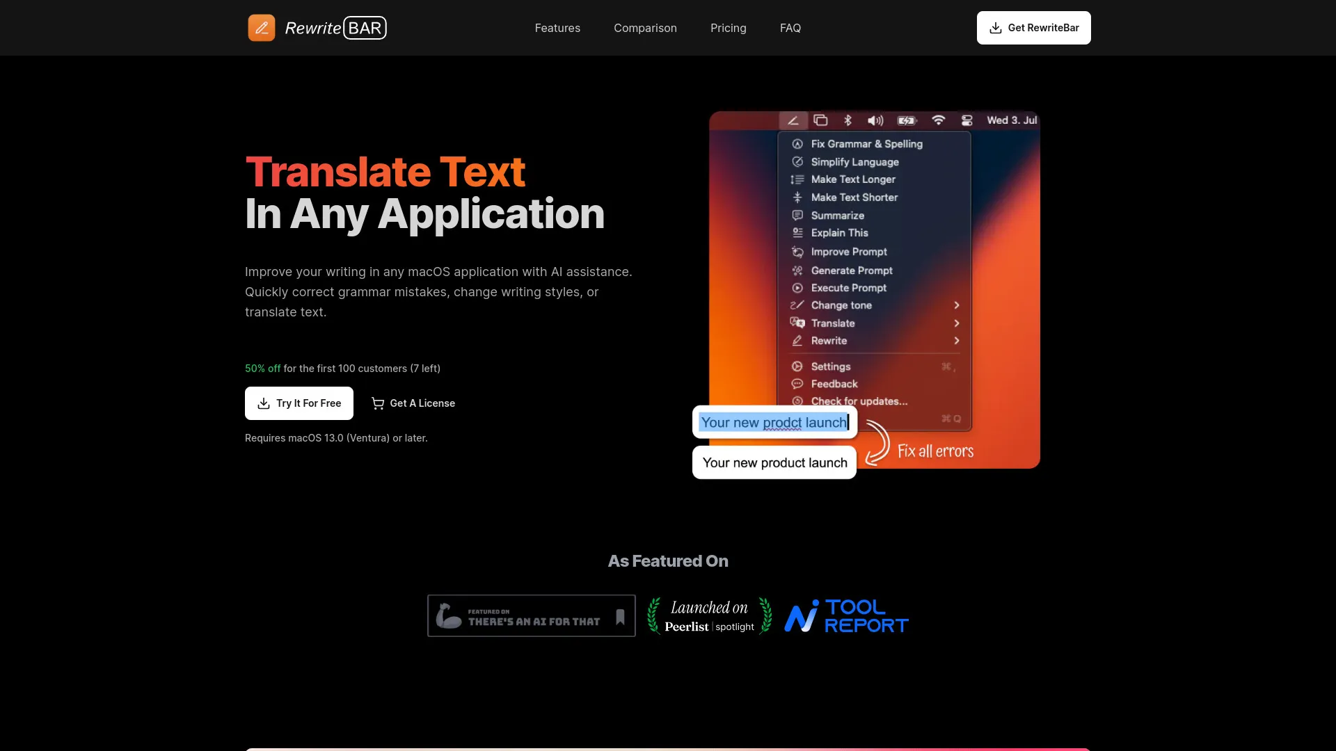RewriteBar: Enhance Your Writing with AI on macOS | Creati.ai