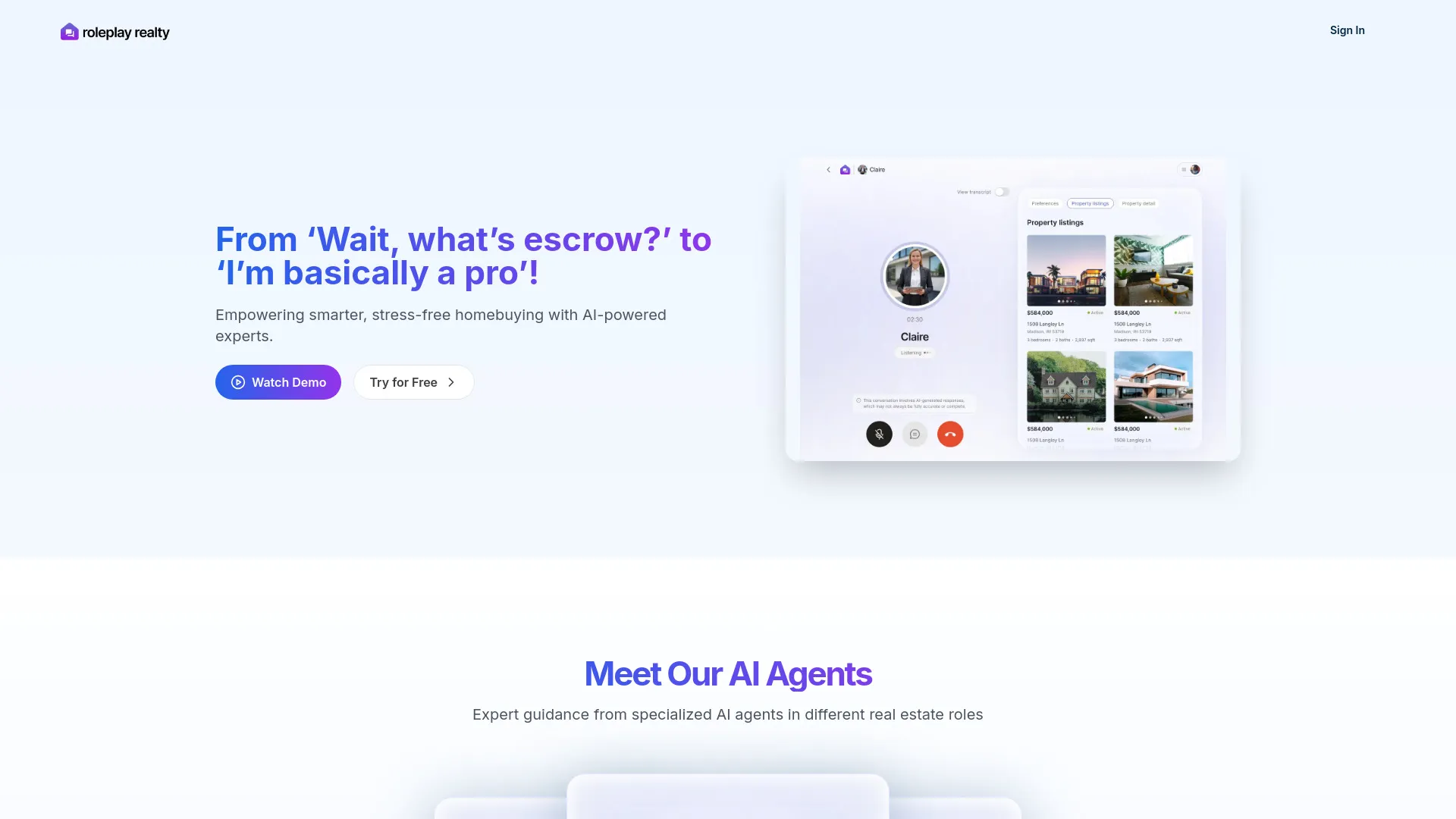 AI-Powered Homebuying Assistance - Roleplay Realty | Creati.ai