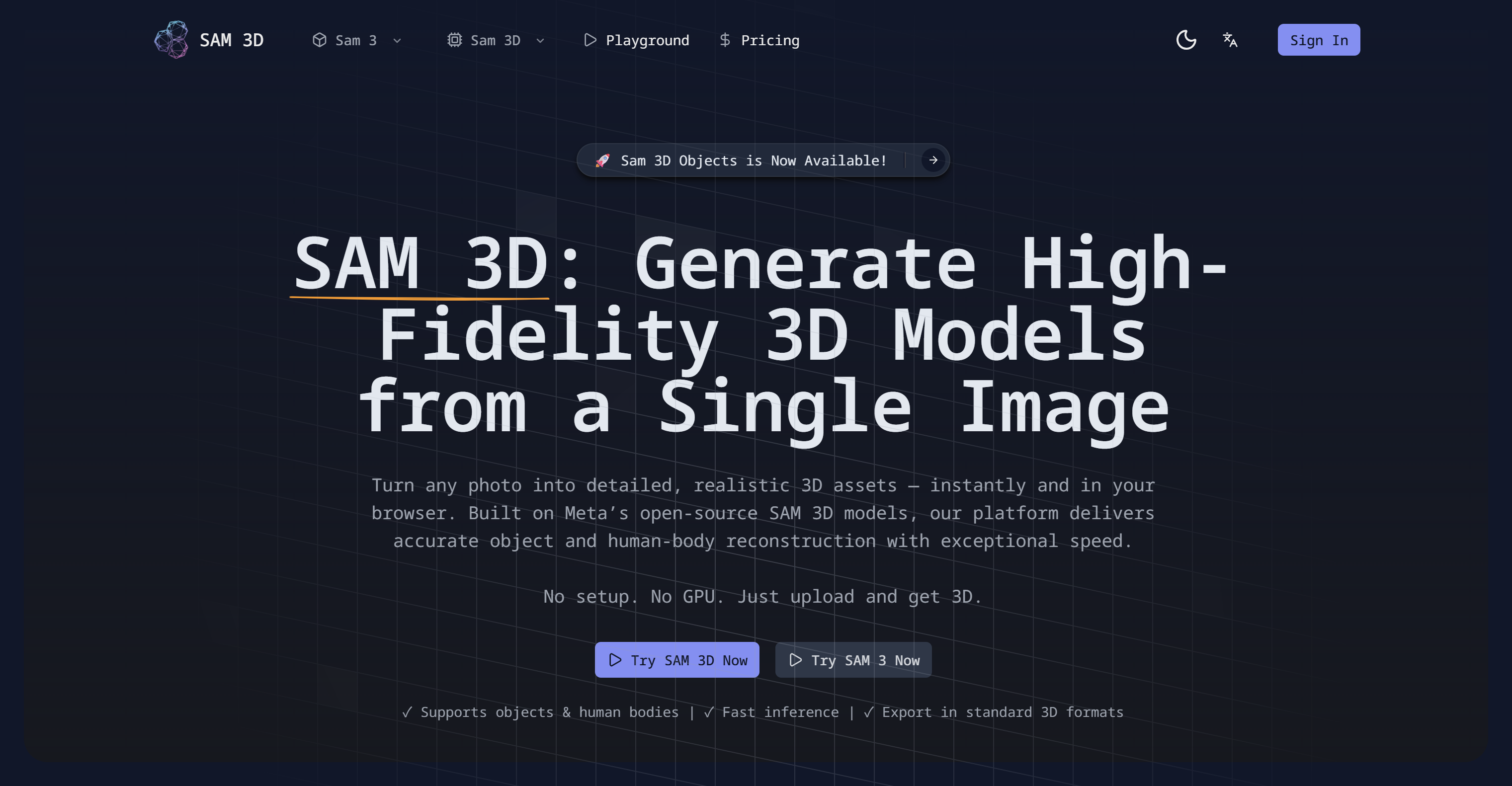 SAM 3D: High Quality Image to 3D Online - Create 3D Models Fast | Creati.ai