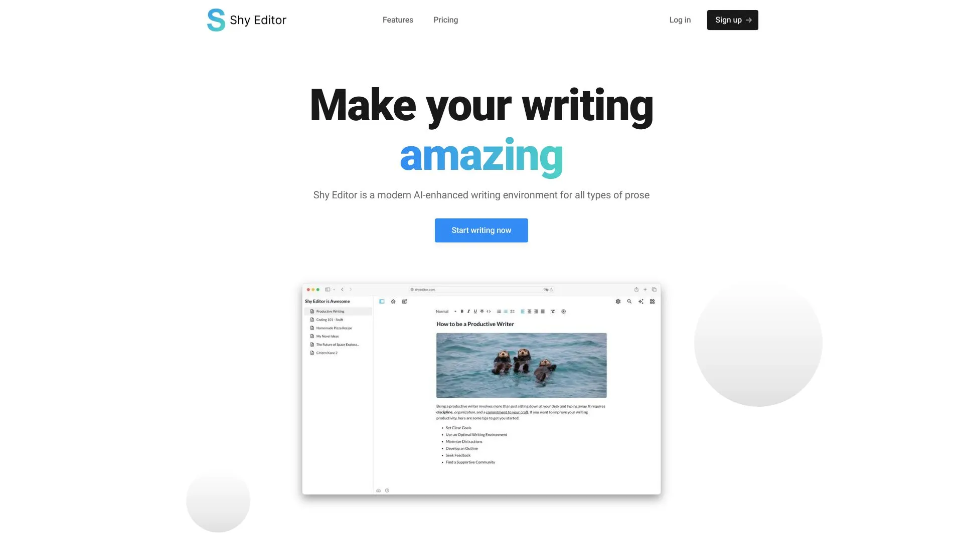 Shy Editor: Intelligent Writing Environment for Modern Writers | Creati.ai
