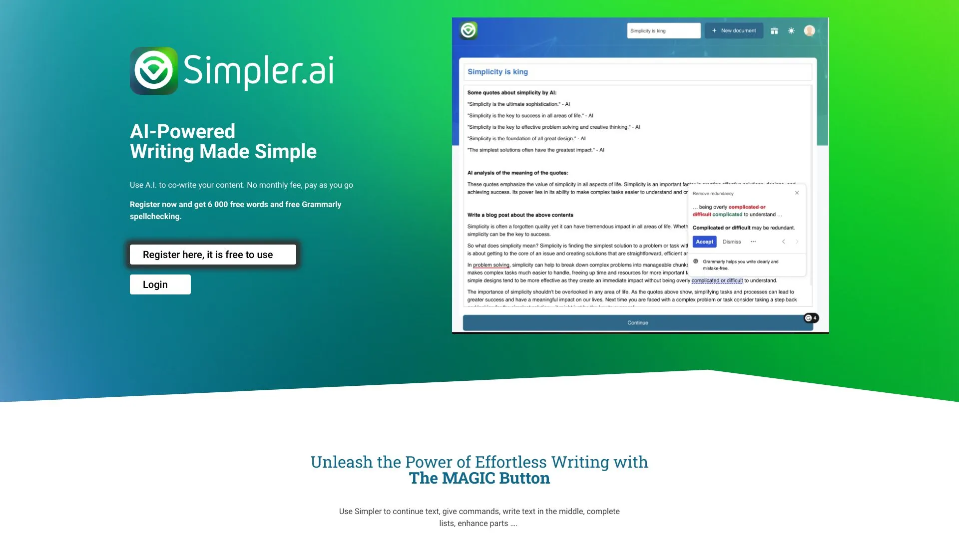 Simpler.ai – AI-Powered Content Co-Writing Tool | Creati.ai