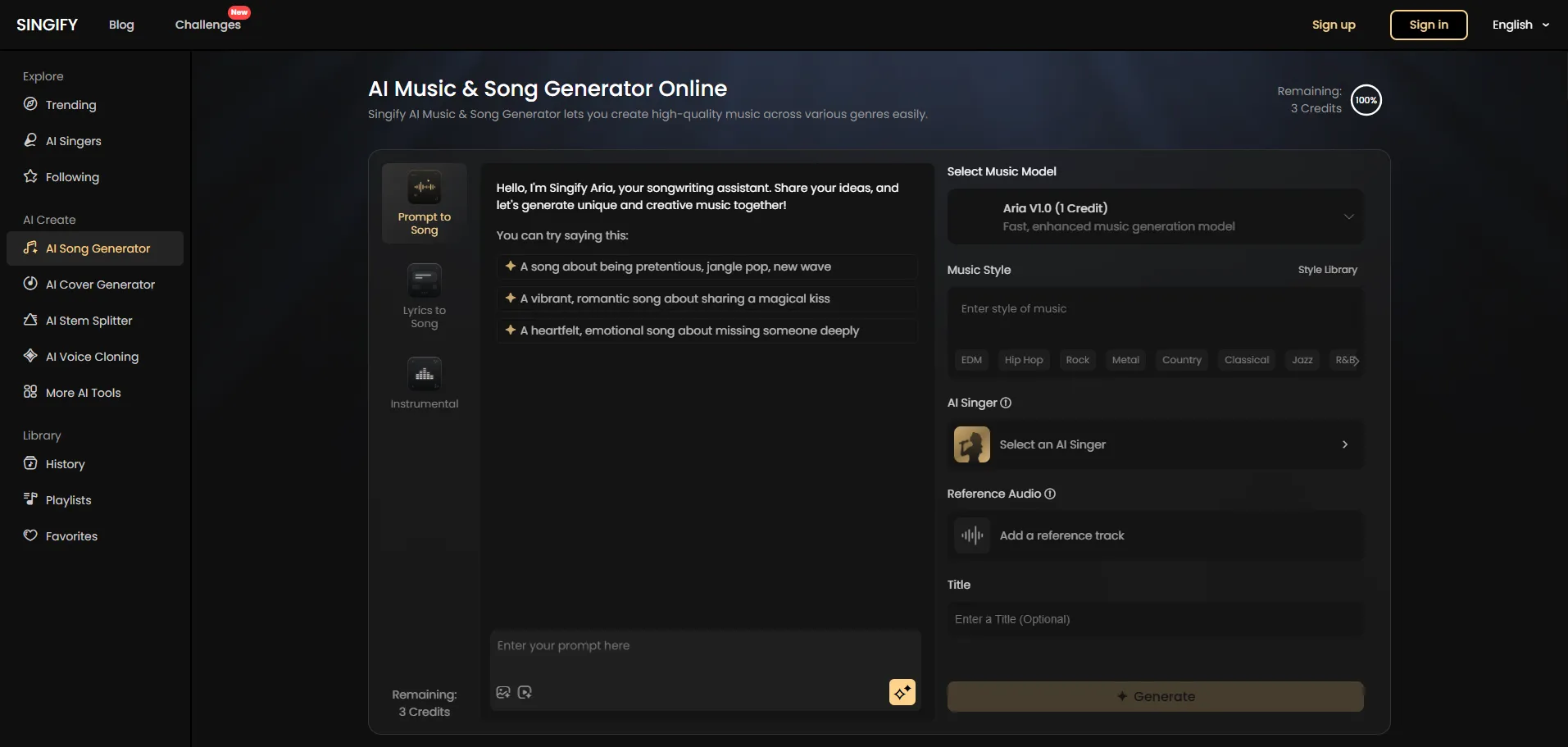 Singify AI Music Generator - Create Music Online Effortlessly | Creati.ai