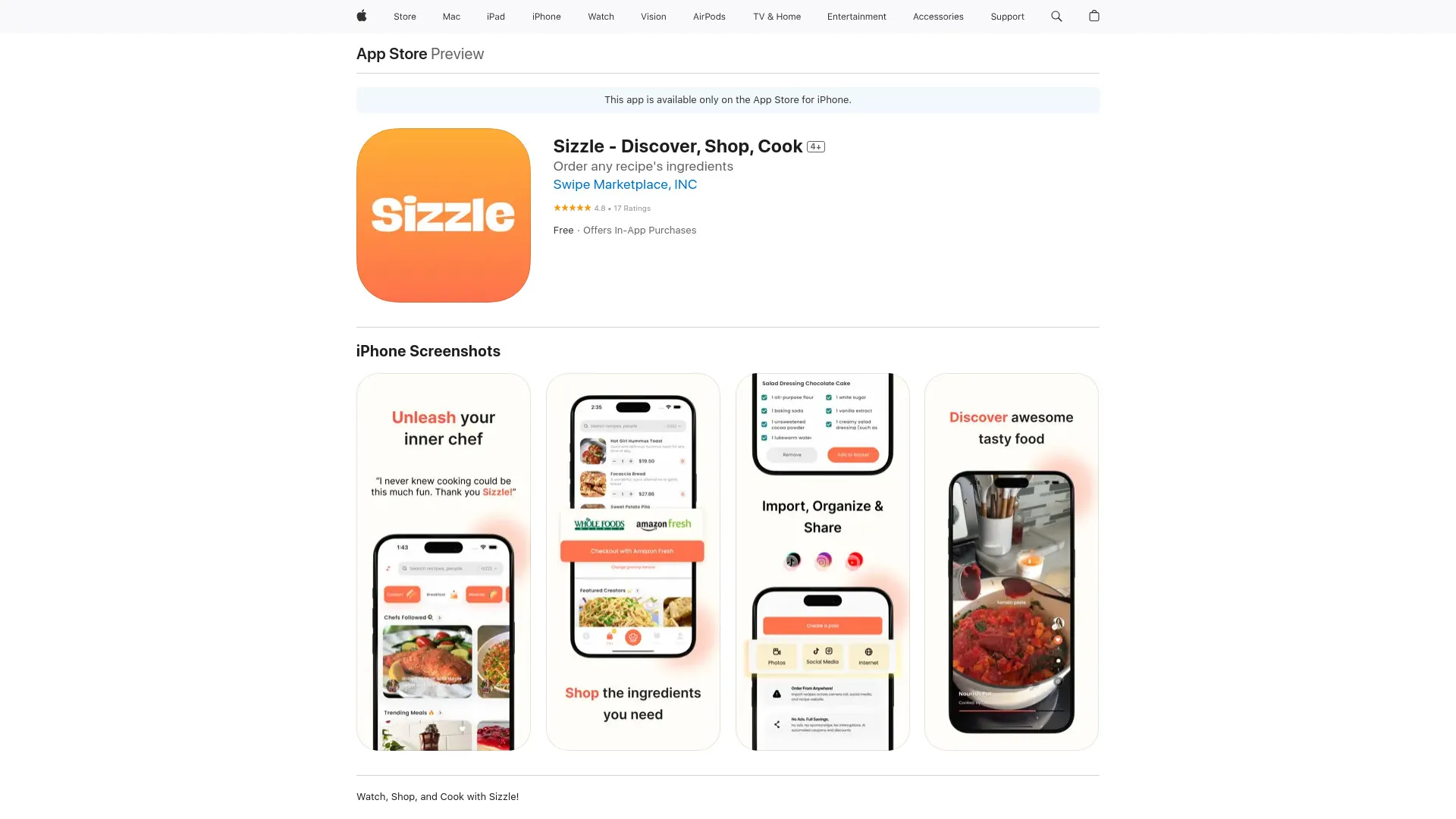 Sizzle - 發現、購物和烹飪您最喜愛的食譜 | Creati.ai