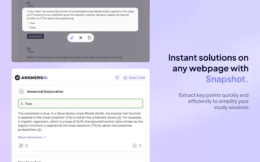 Instantánea de AnswersAi: Soluciones de estudio instantáneas con ...