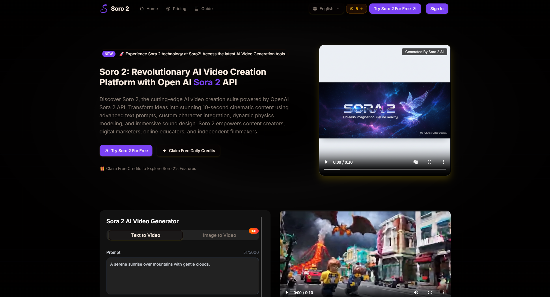 Soro 2 - 由 OpenAI Sora 2 支持的先進 AI 視頻創作平台 | Creati.ai