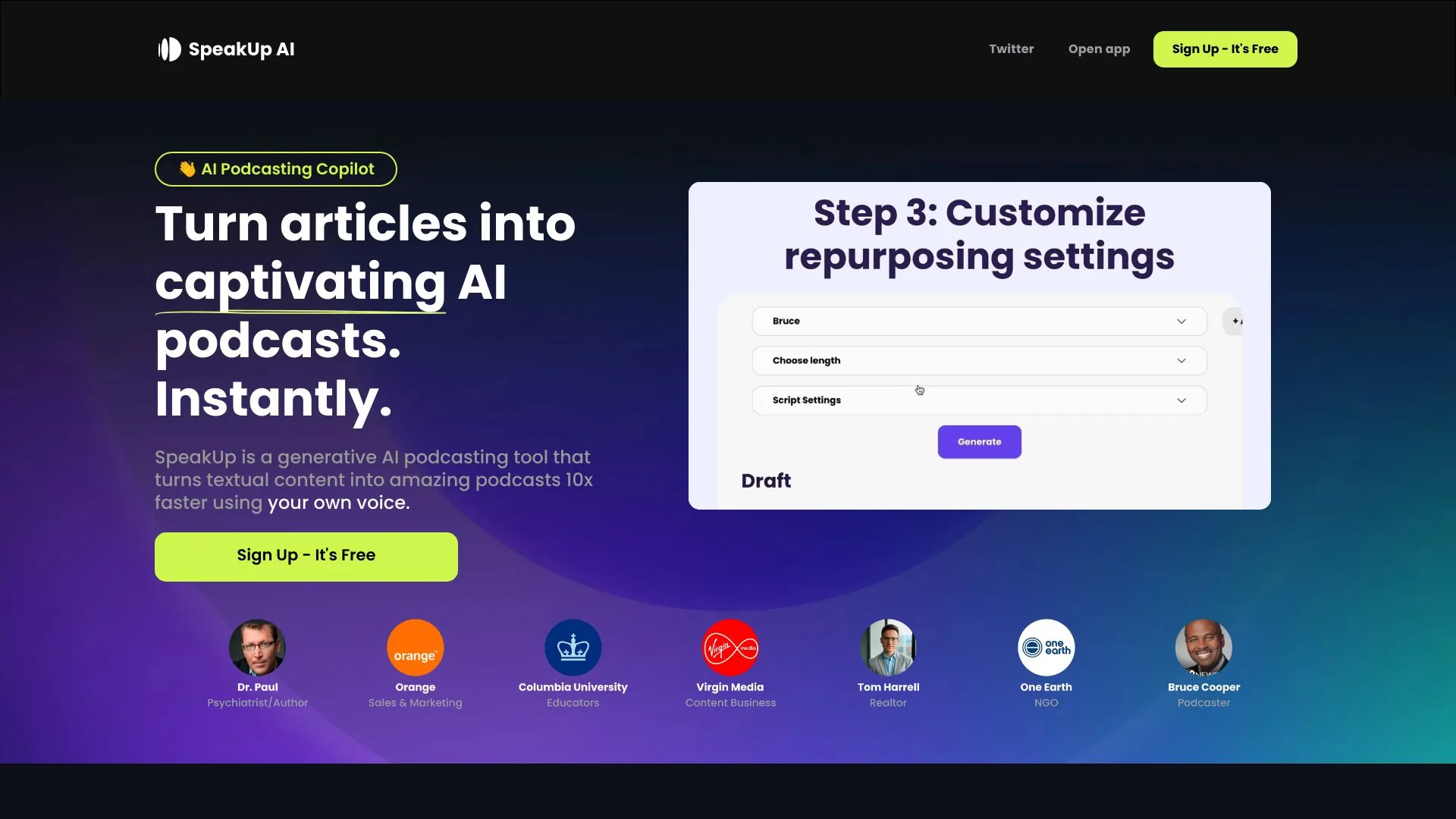 SpeakUp AI: The Ultimate Generative AI Podcasting Tool | Creati.ai