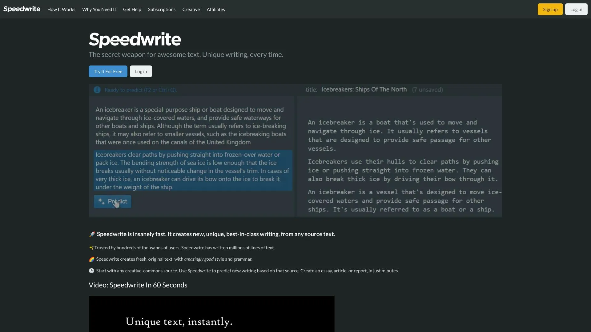 Speedwrite: Instant, Unique Writing from Any Text | Creati.ai