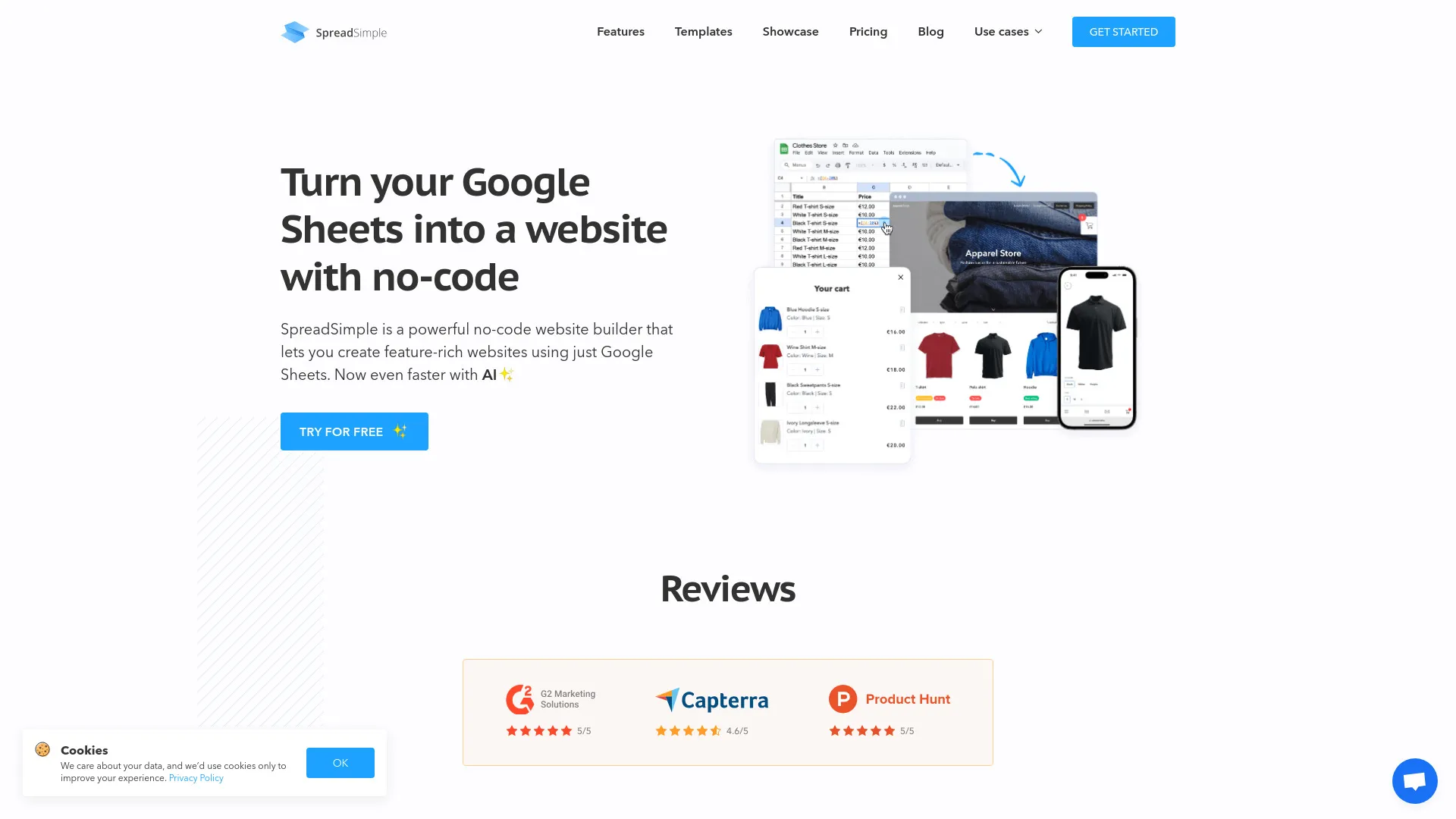 SpreadSimple: Creador de Sitios Web Sin Código Usando Google Sheets | Creati.ai