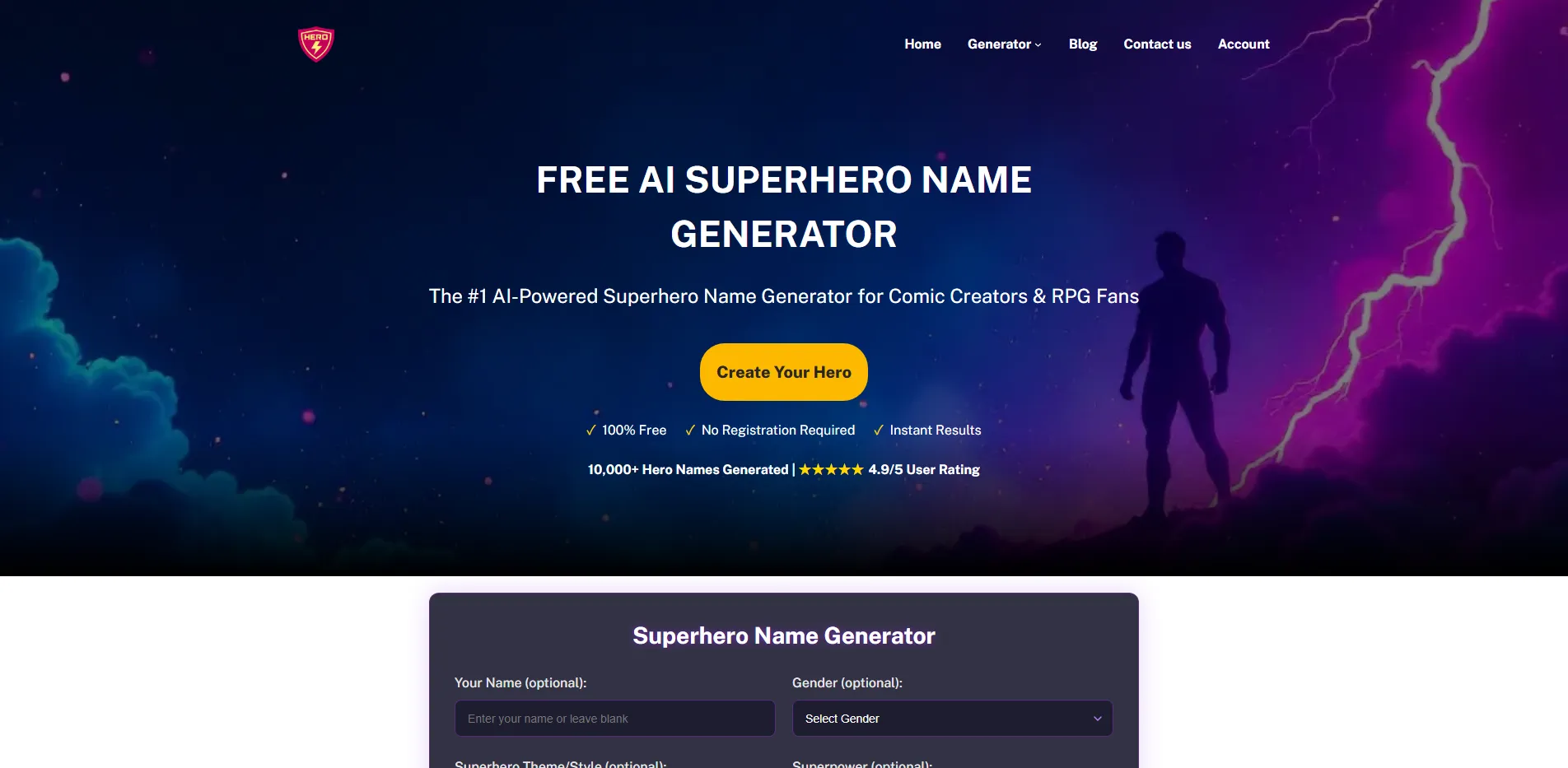 Générateur de Noms de Super-héros | Créez Votre Identité Héroïque | Creati.ai