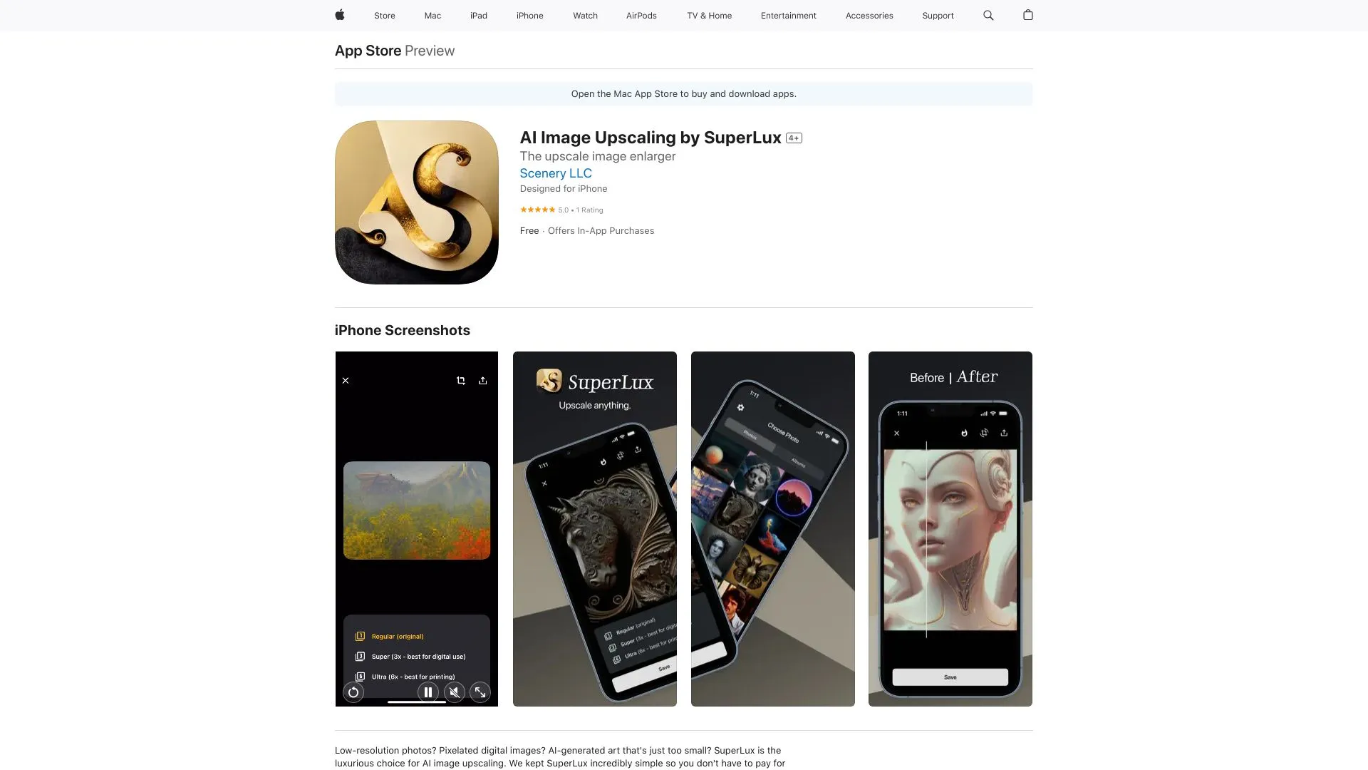 SuperLux AI Image Upscaling App for High-Resolution Enhancements | Creati.ai