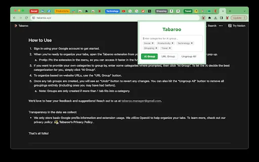 Tabaroo: Smart AI Tab Manager for Chrome | Creati.ai