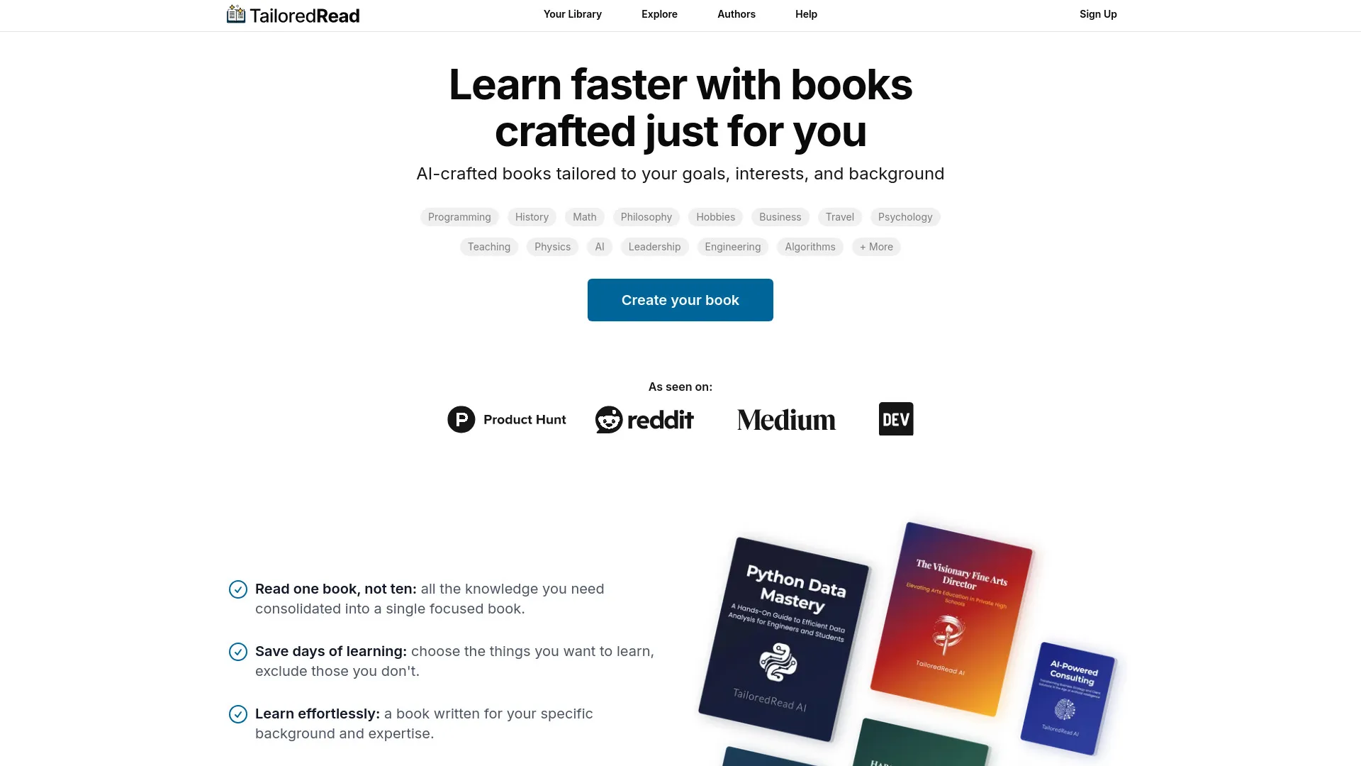 Get AI-Crafted Personalized Books with TailoredRead | Creati.ai