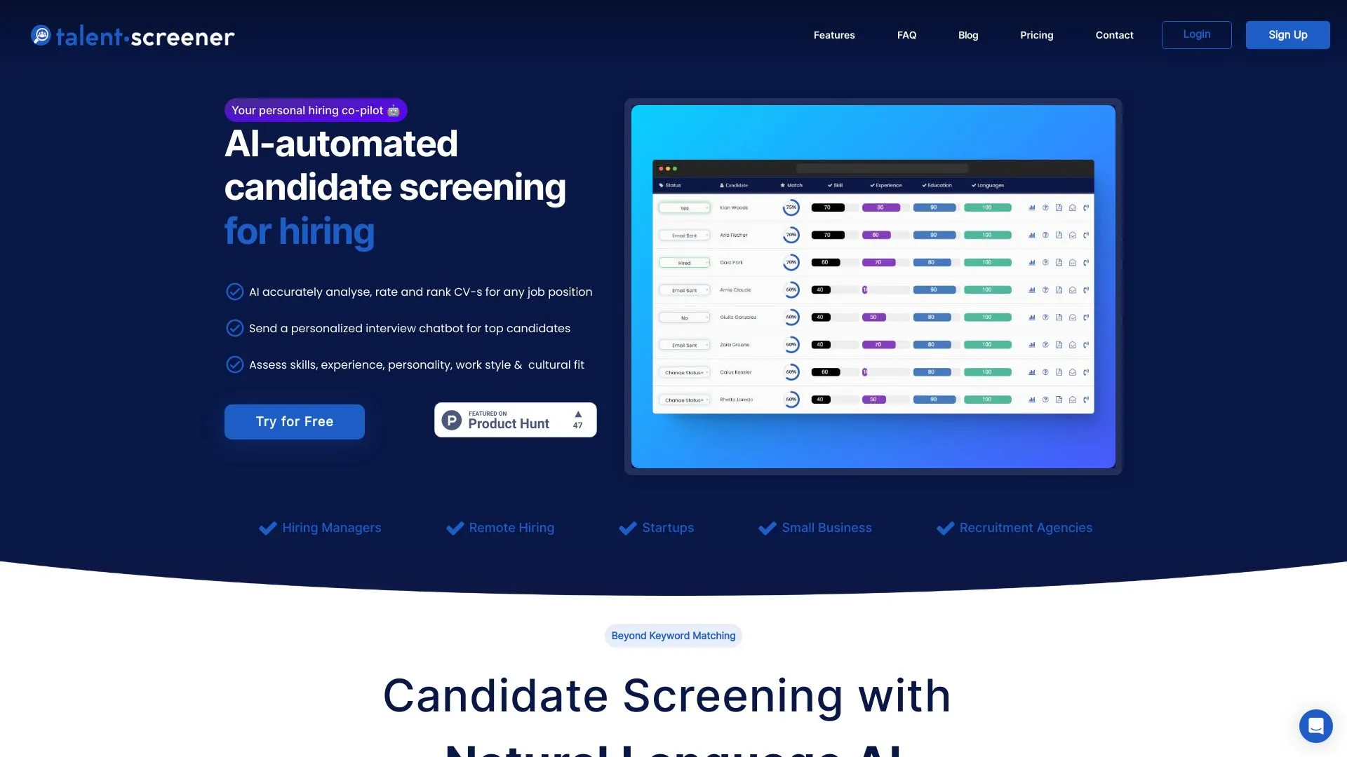 AI-Driven Candidate Screening - Talentscreener | Creati.ai