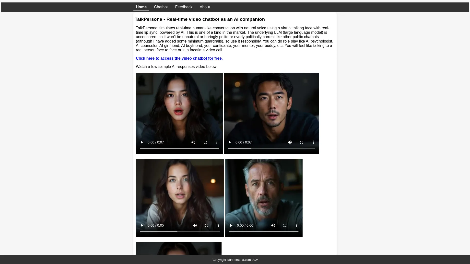 TalkPersona: Free AI Video Chatbot for Real-Time Conversations | Creati.ai