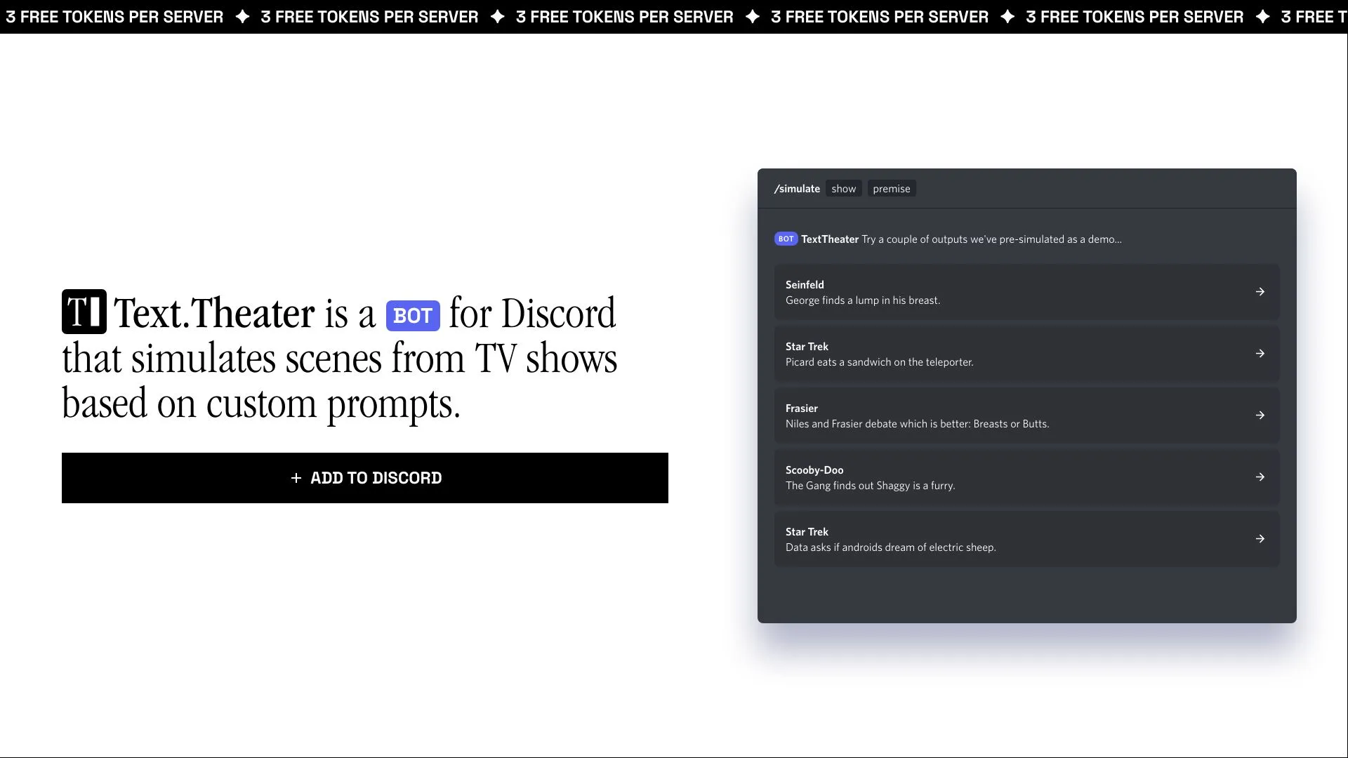 Text.Theater: AI-Powered TV Show Scene Simulation for Discord | Creati.ai