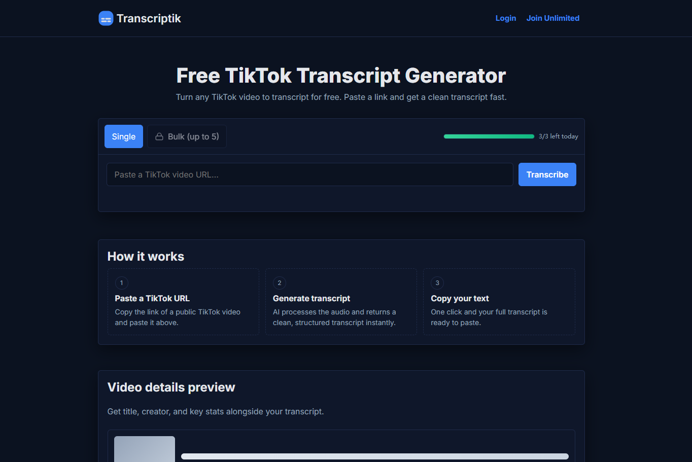 Transcriptik - Instant AI TikTok Video Transcription Tool | Creati.ai