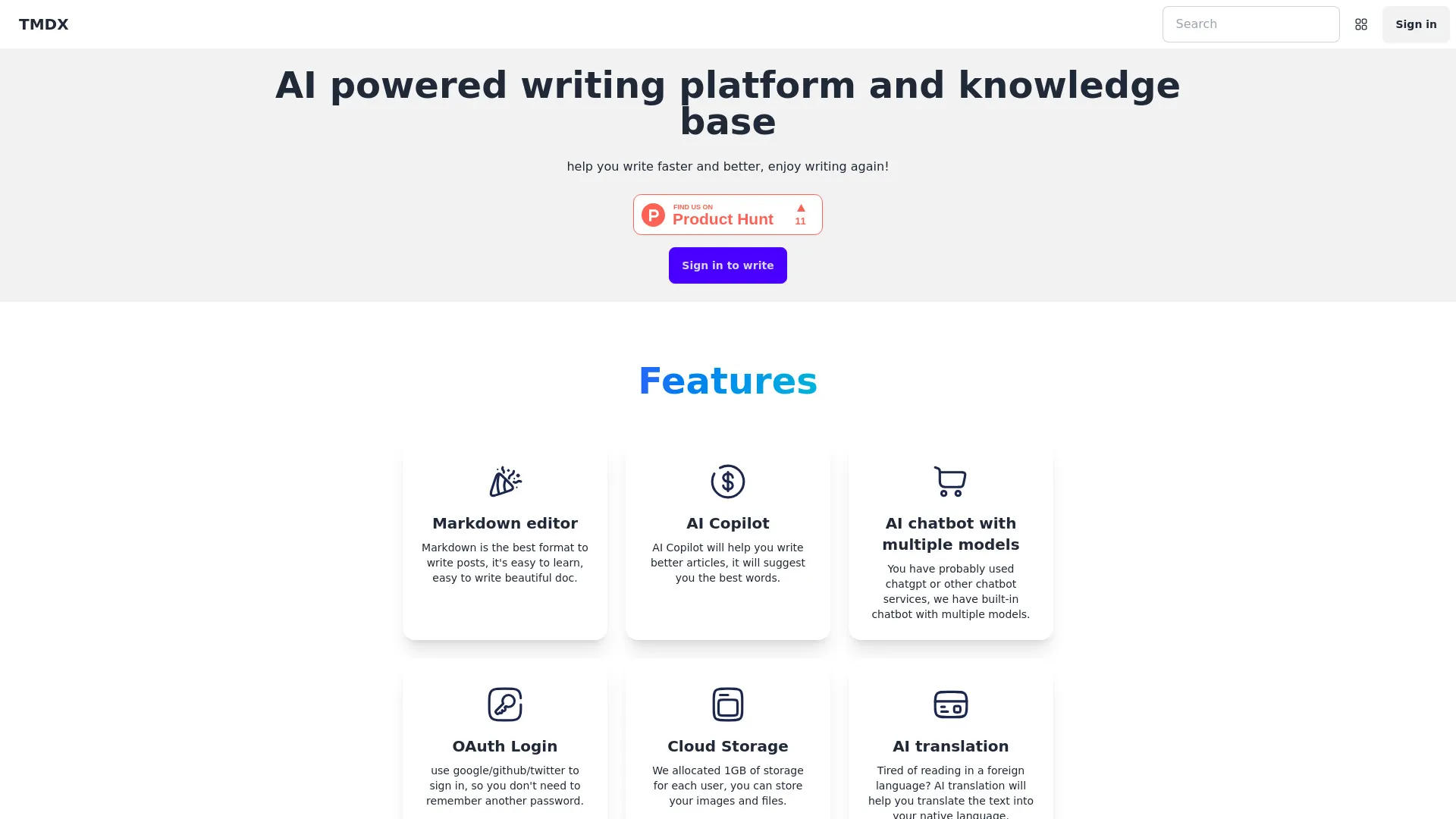TMDX: Plataforma de escritura impulsada por IA | Creati.ai