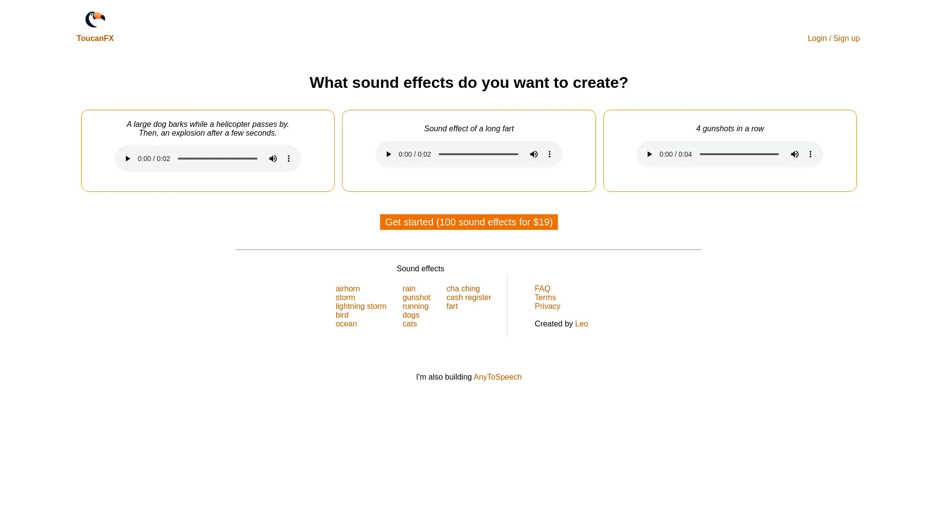 Create Custom Sound Effects with ToucanFX AI | Creati.ai
