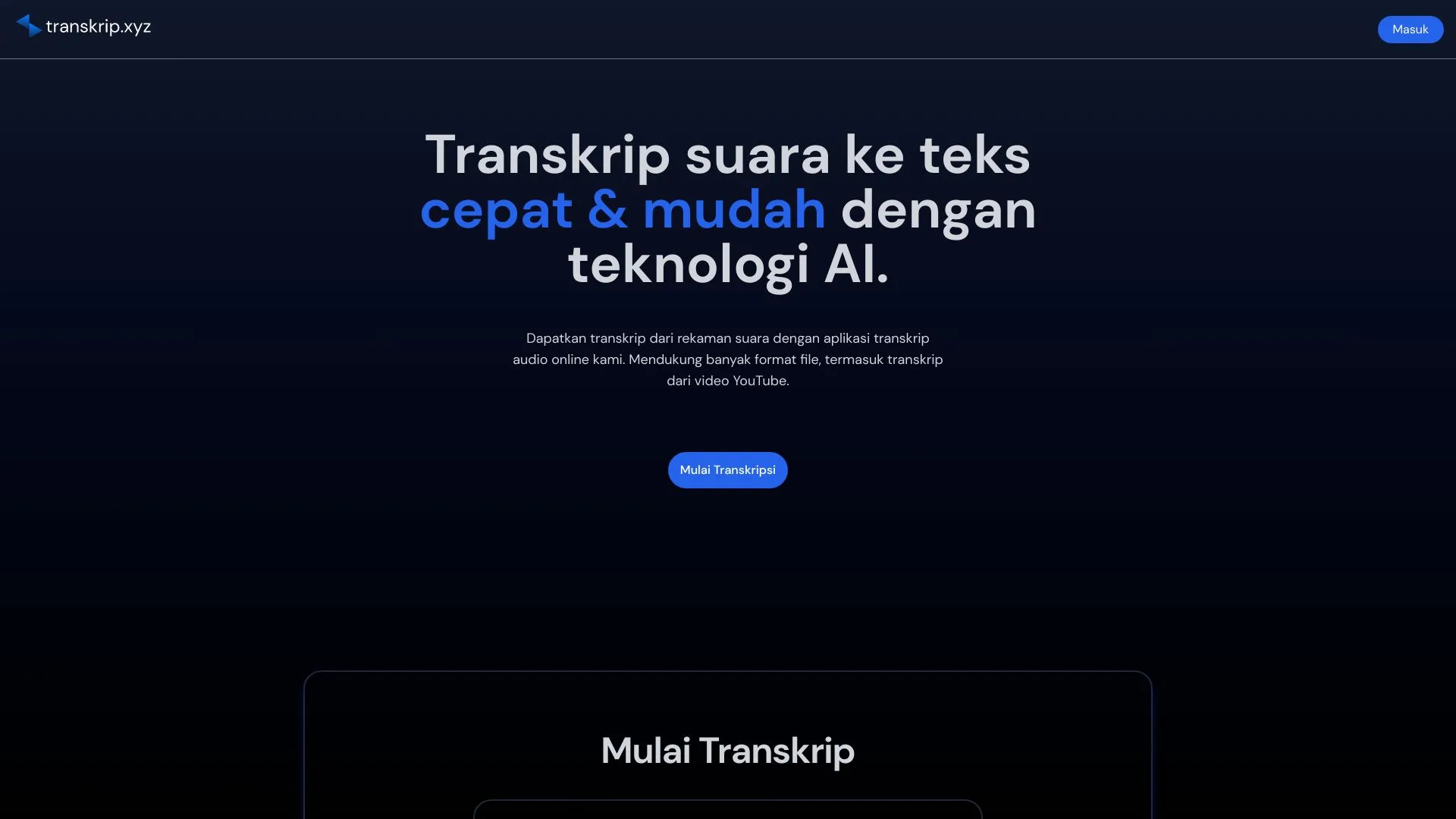 Transkrip.xyz: Fast and Accurate AI Transcription Services | Creati.ai