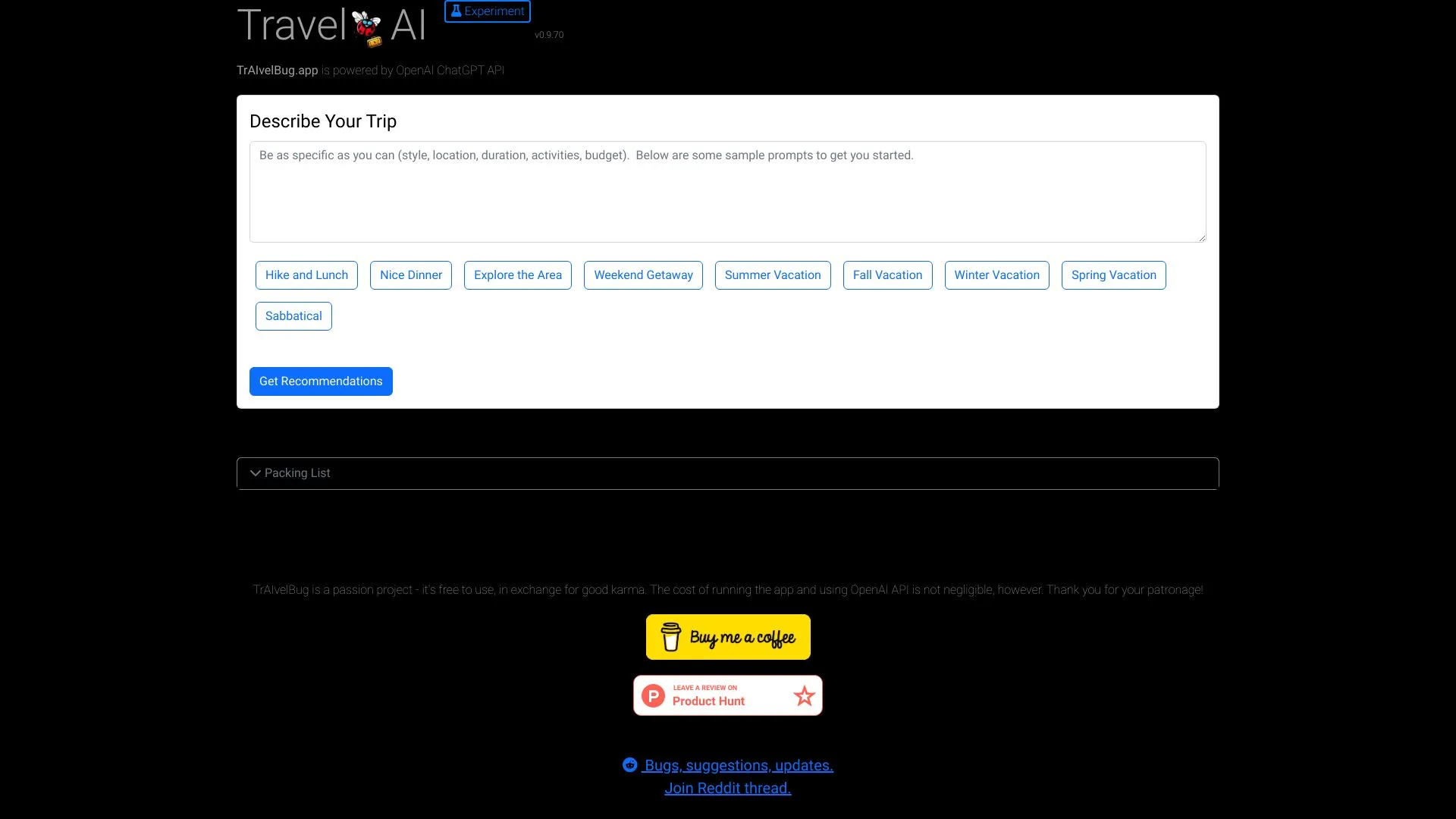 Travelbug - aplicación de planificación de viajes impulsada por IA | Creati.ai