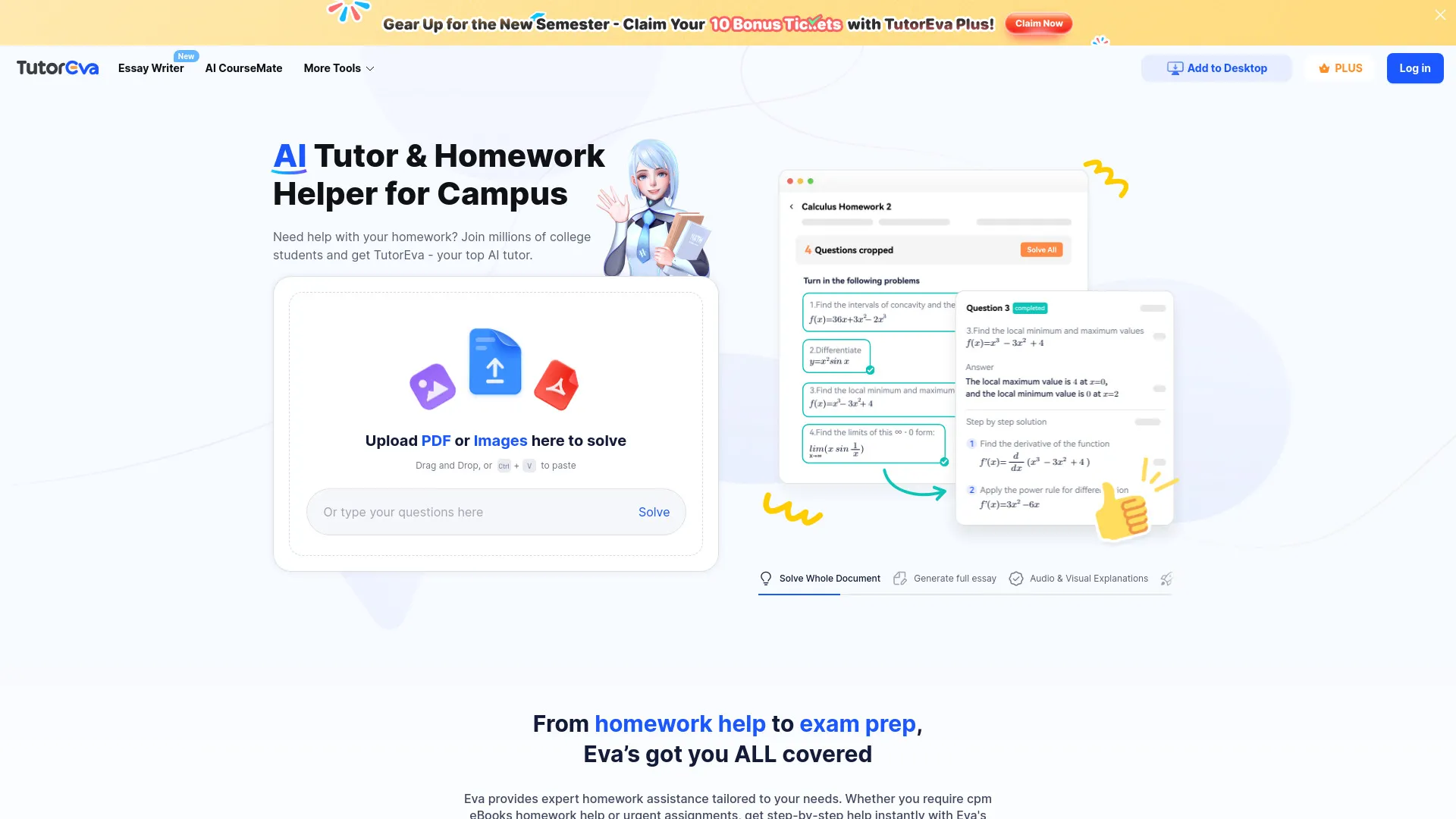 TutorEva: tu ayudante de tareas IA para todas las materias | Creati.ai