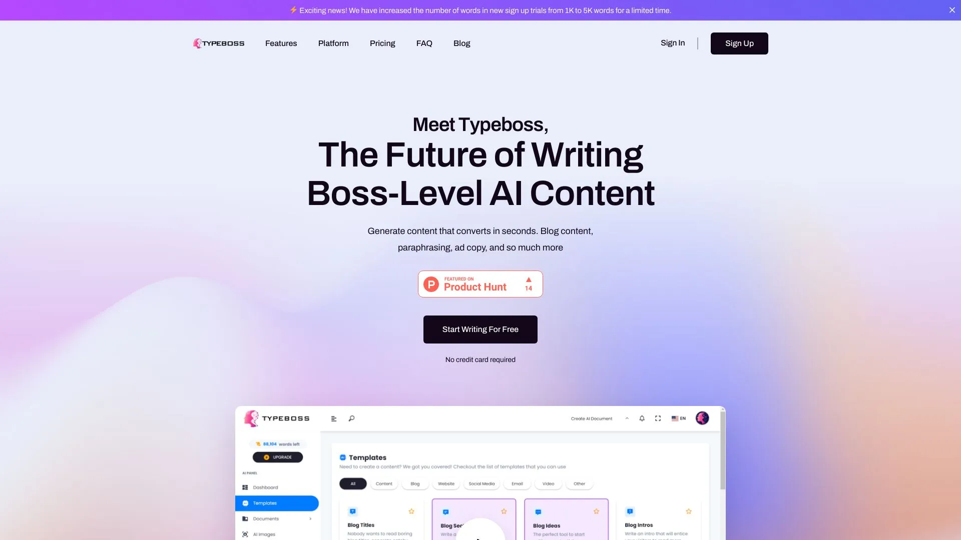 Typeboss - Herramienta de Redacción y Creación de Contenido Impulsada por IA | Creati.ai