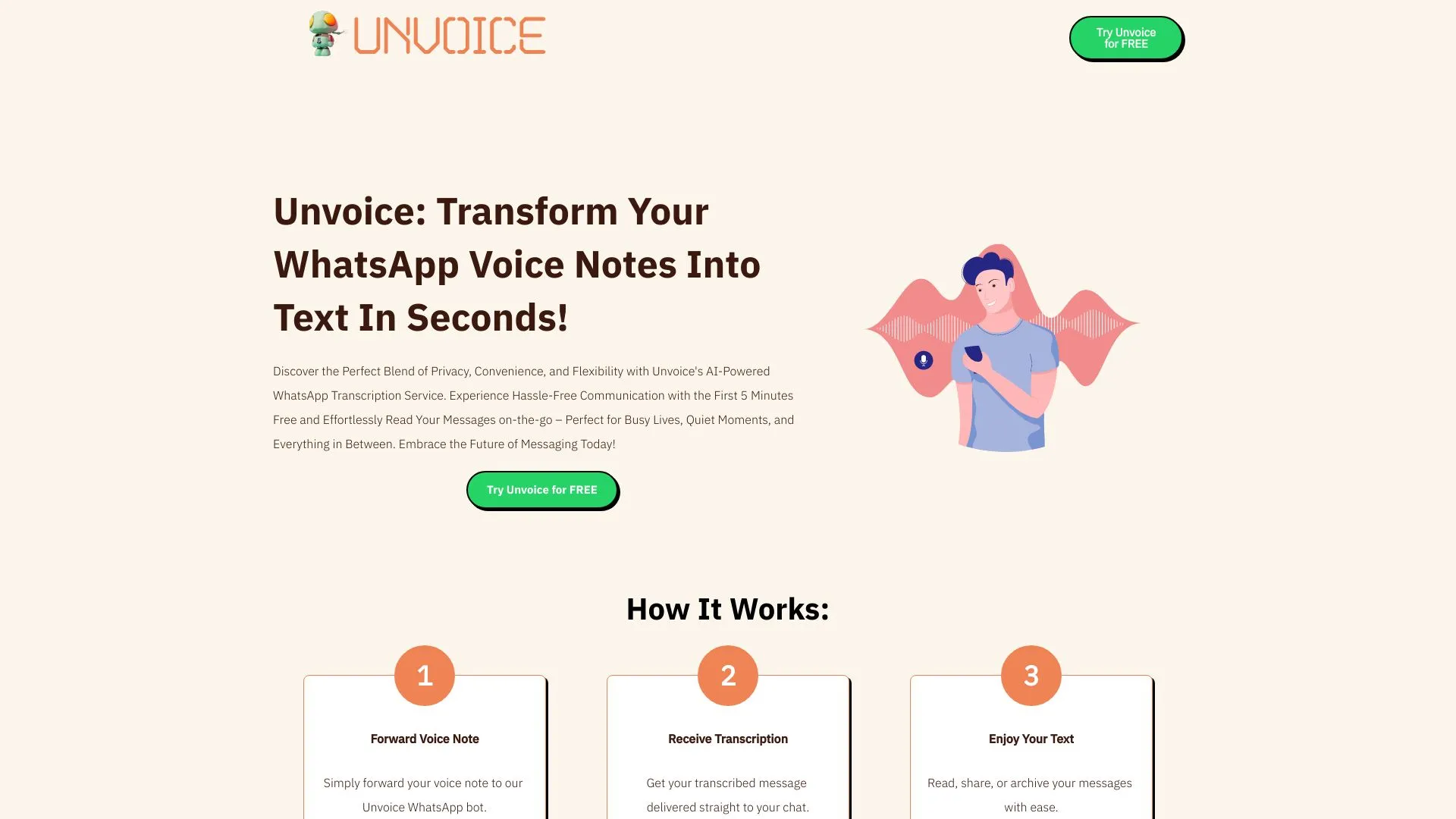 Unvoice: AI WhatsApp Voice Transcriber | Creati.ai