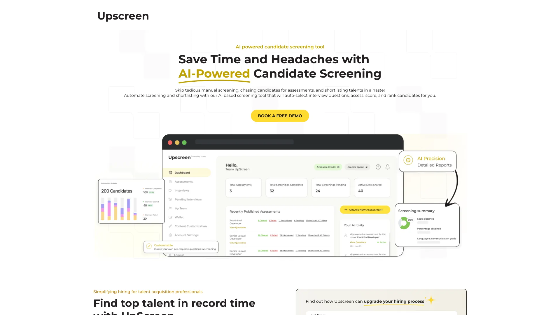 UpScreen AI – Advanced Resume Analysis & Video Screening | Creati.ai