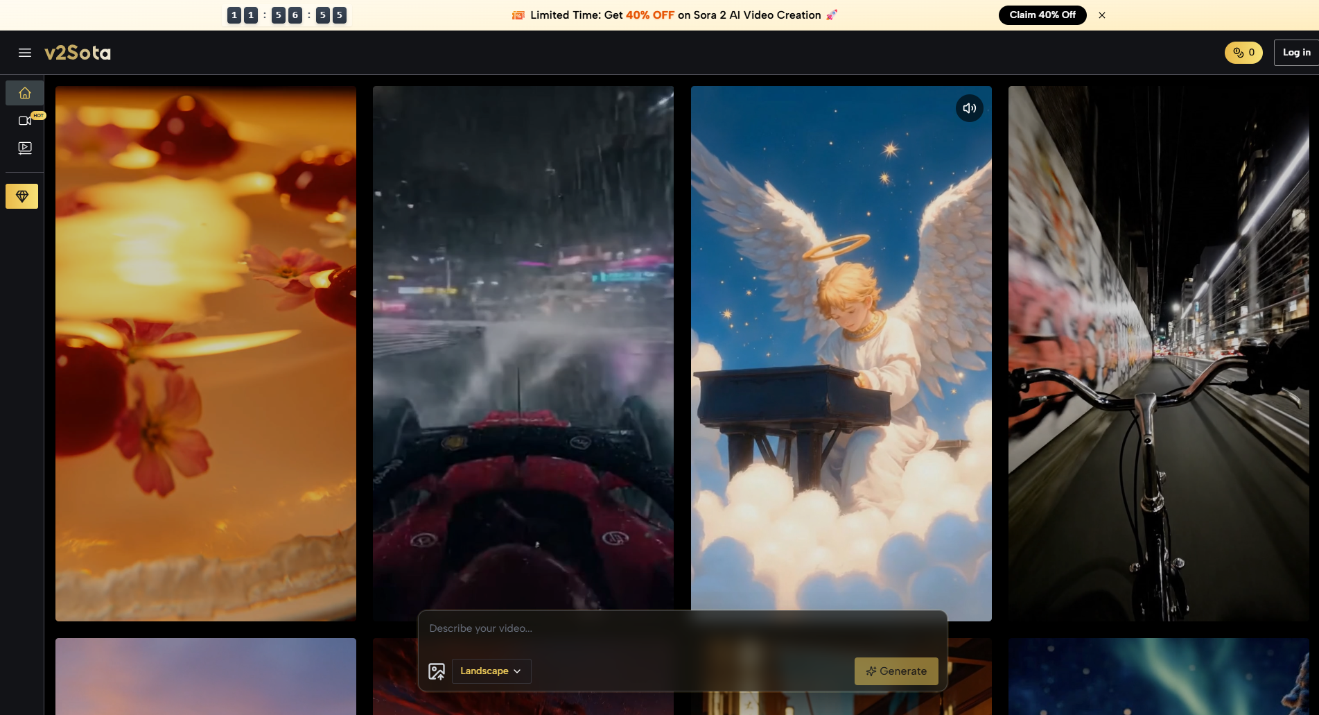 V2Sota: Sora 2 기반 오디오 포함 AI 비디오 생성기 | Creati.ai