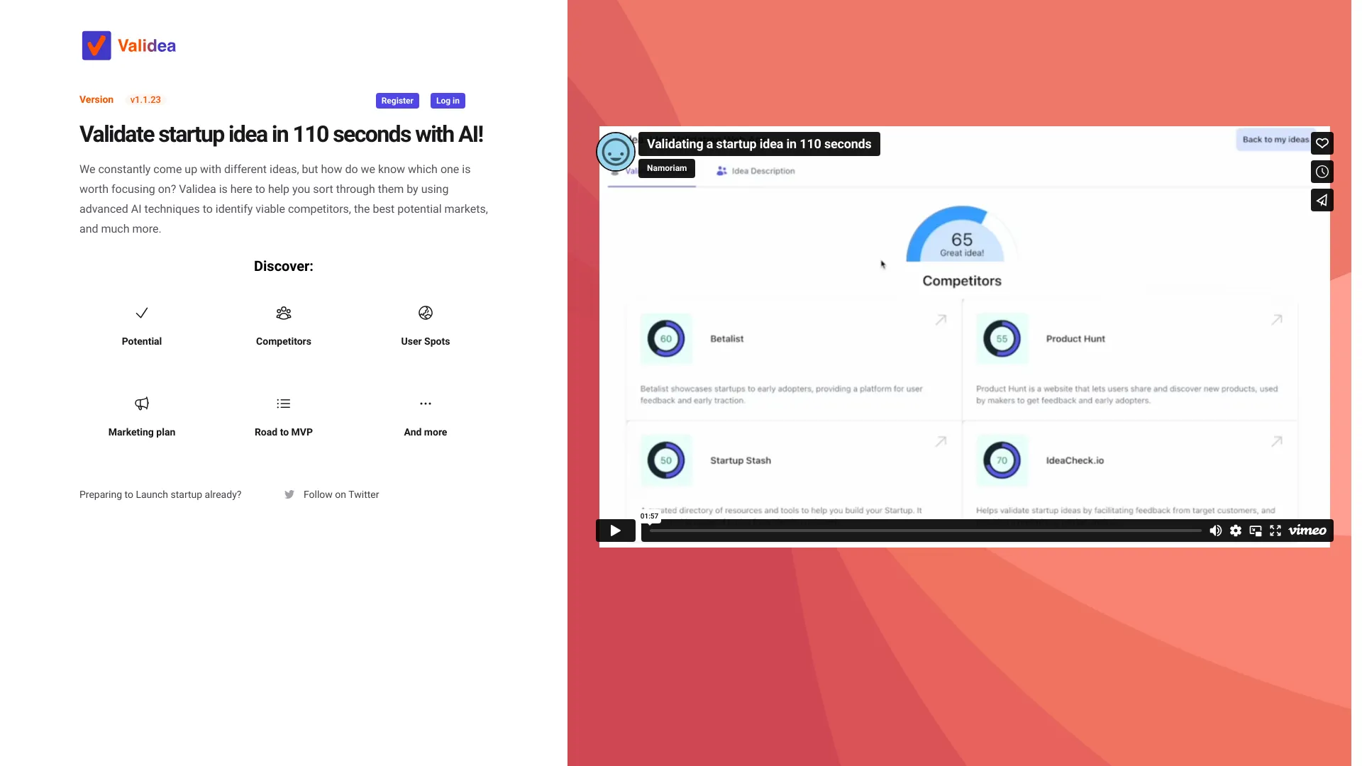 Valida tu idea de startup en segundos con Validea | Creati.ai