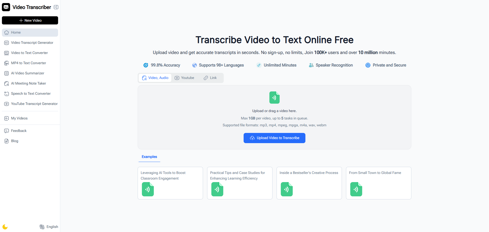 Video Transcriber AI: Fast, Free Online Video to Text Tool | Creati.ai
