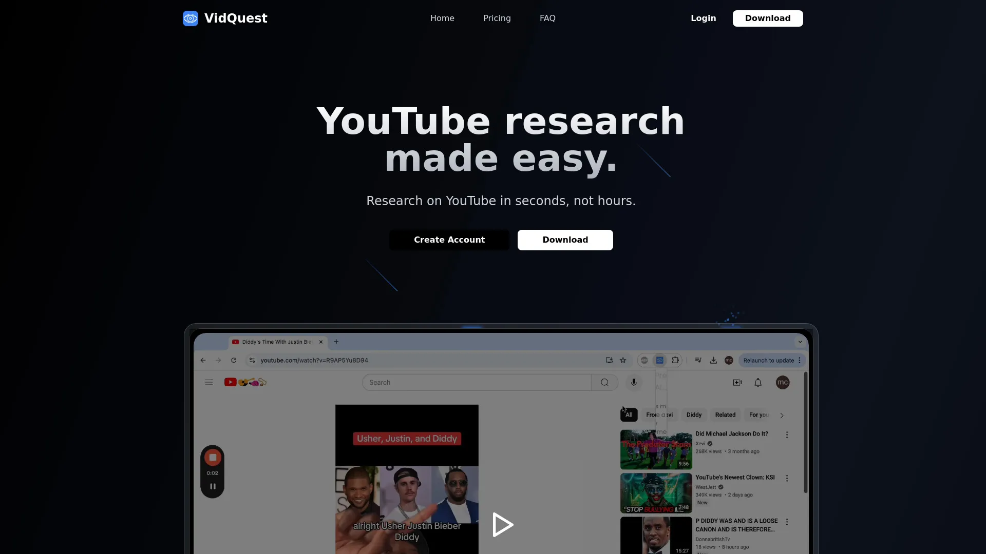 VidQuest - Optimiza tu investigación en YouTube | Creati.ai