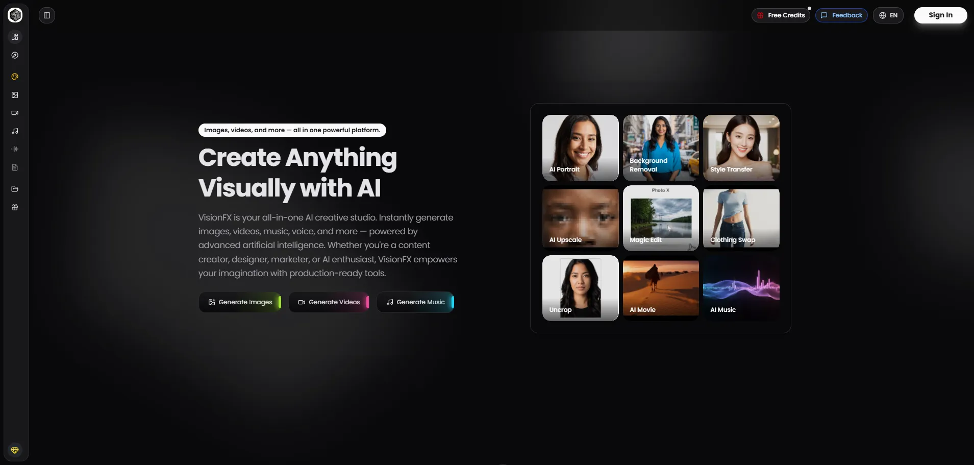 VisionFX - All-in-One AI Creative Studio for Images, Video & Music | Creati.ai