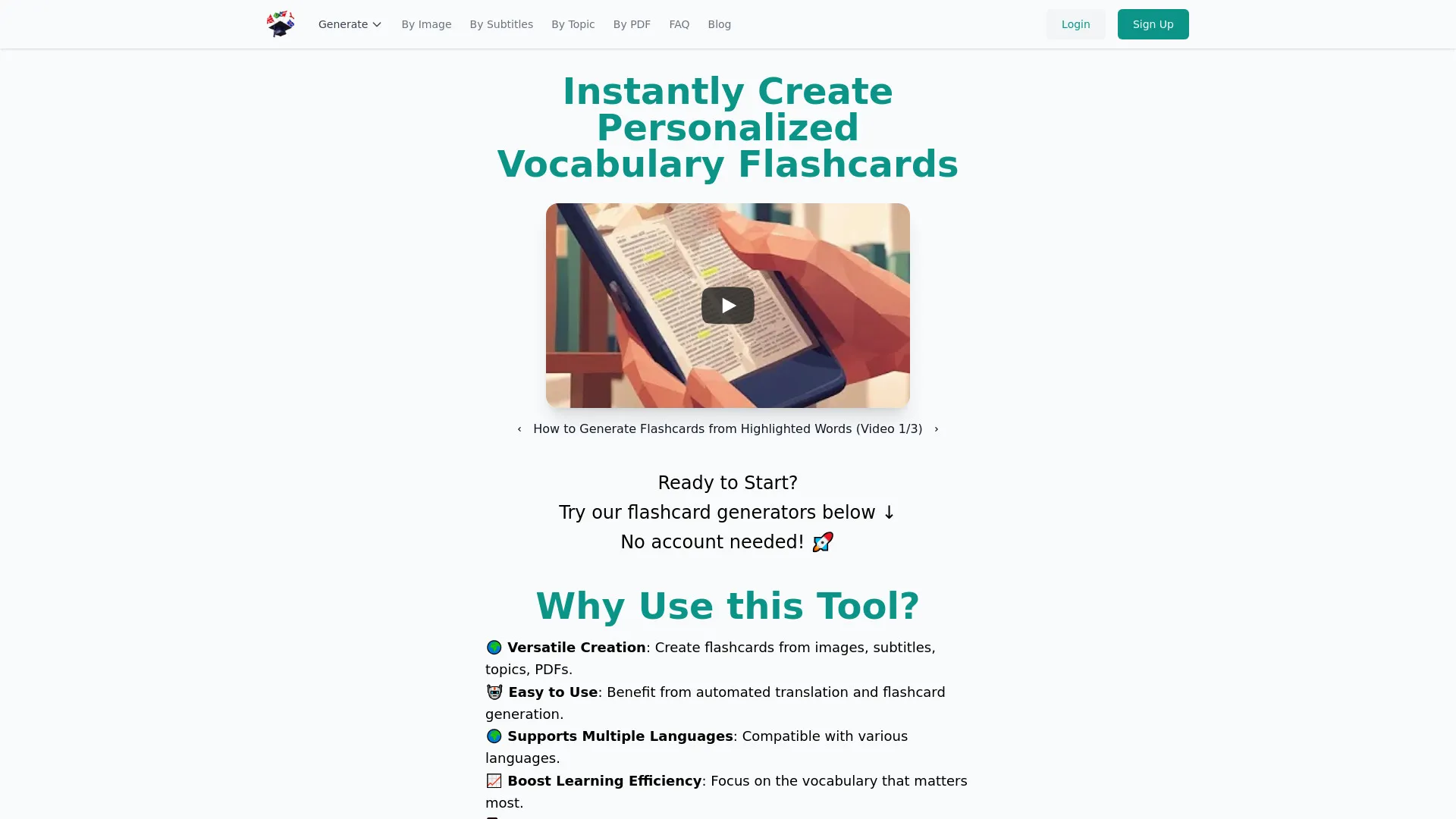 Crea tarjetas de vocabulario personalizadas - Vocab Generator | Creati.ai