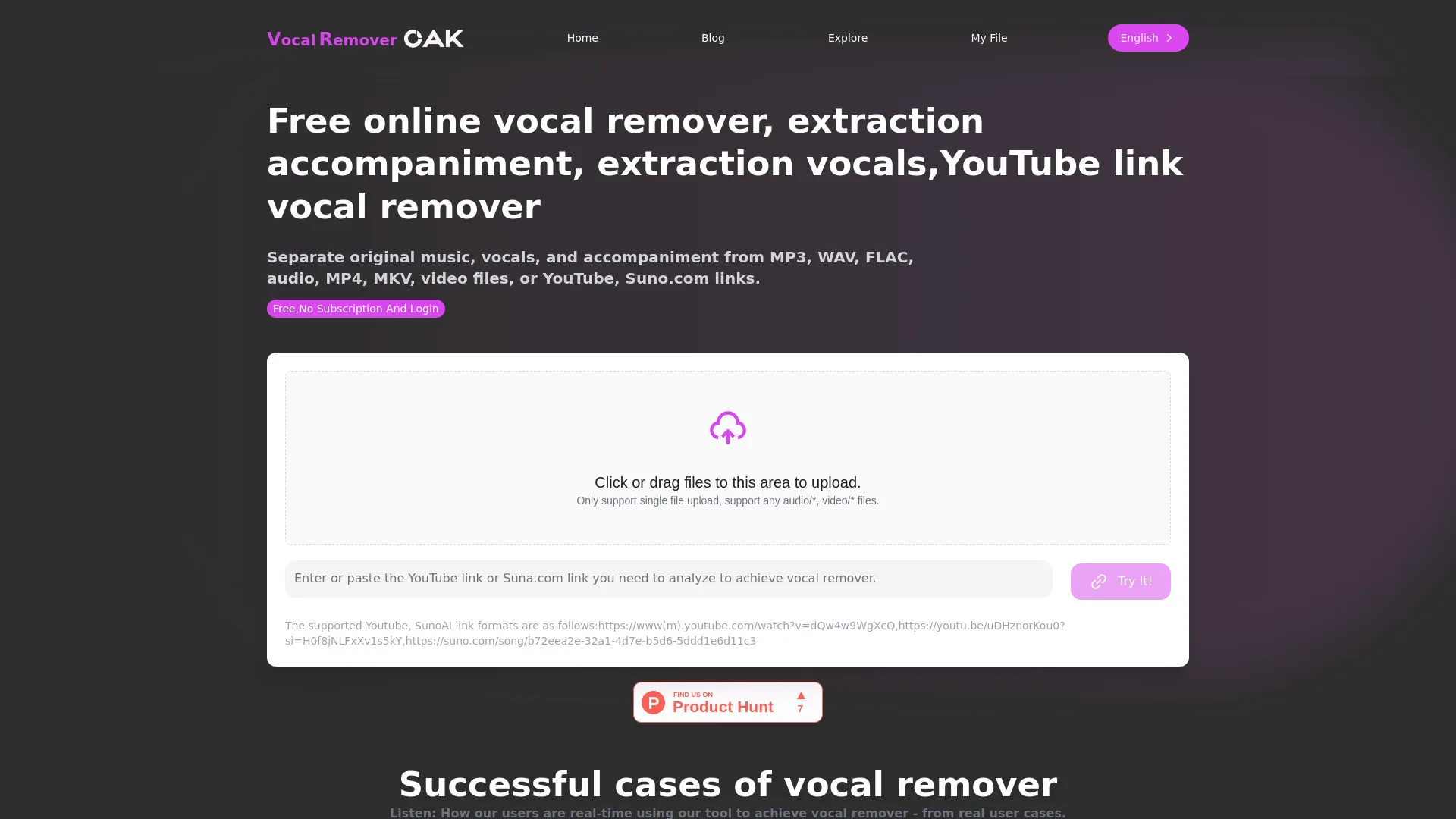 Vocal Remover OAK - Free Online Vocal Separation Tool | Creati.ai