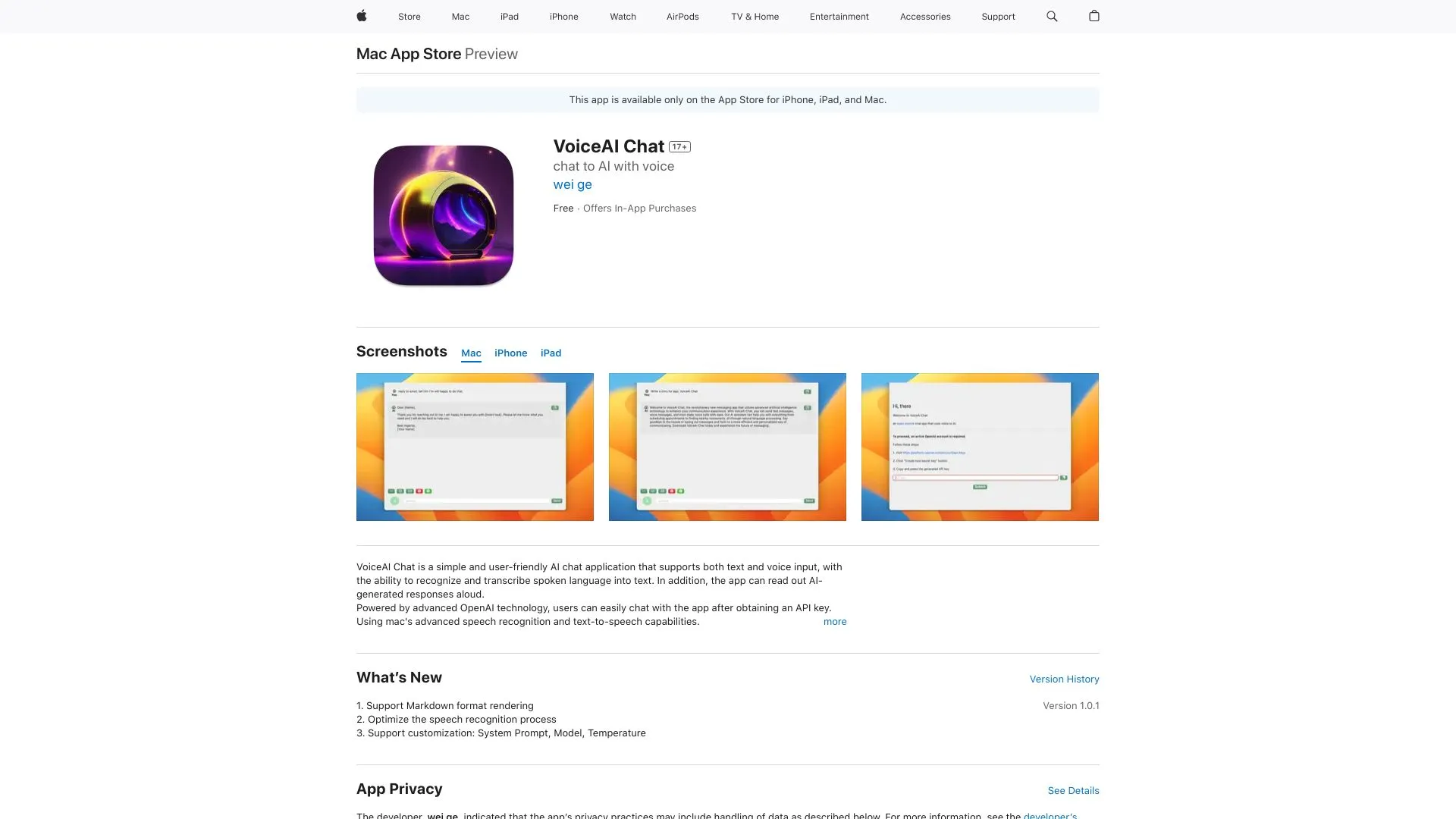 VoiceAI Chat - Application de chat alimentée par IA avec entrée texte et vocale | Creati.ai