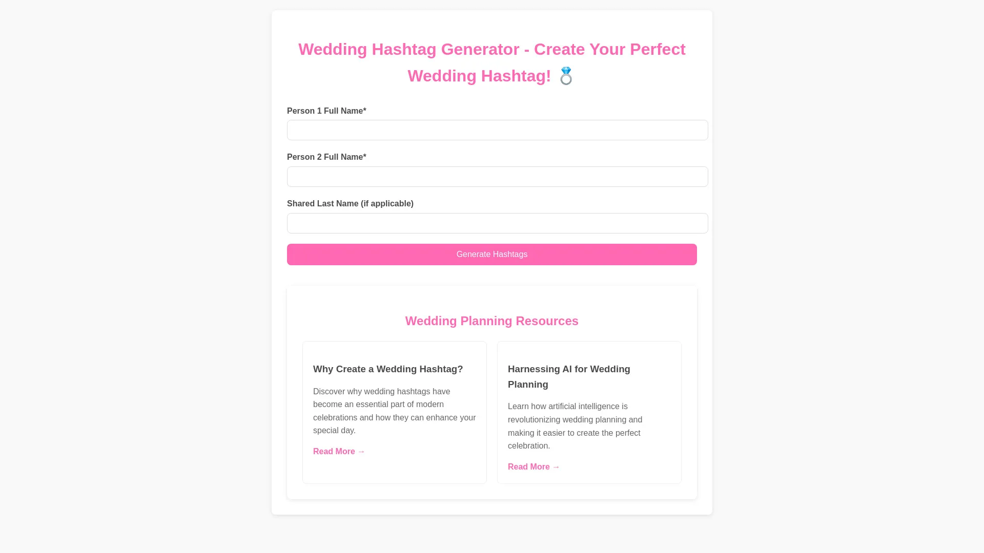 Wedding Hashtag Generator - Create Unique Hashtags | Creati.ai
