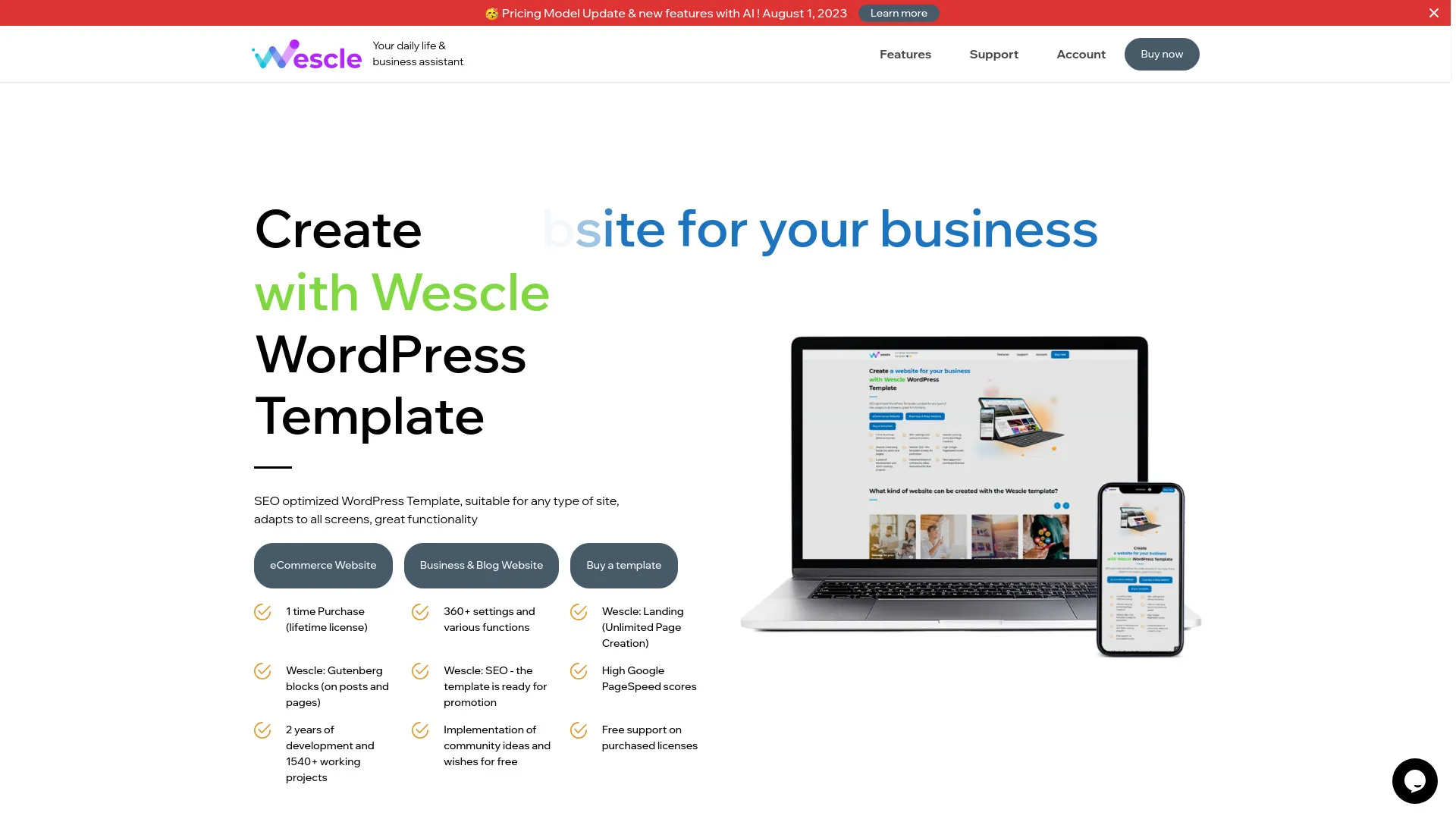 Wescle: Plantilla de WordPress optimizada por IA para el éxito en SEO | Creati.ai