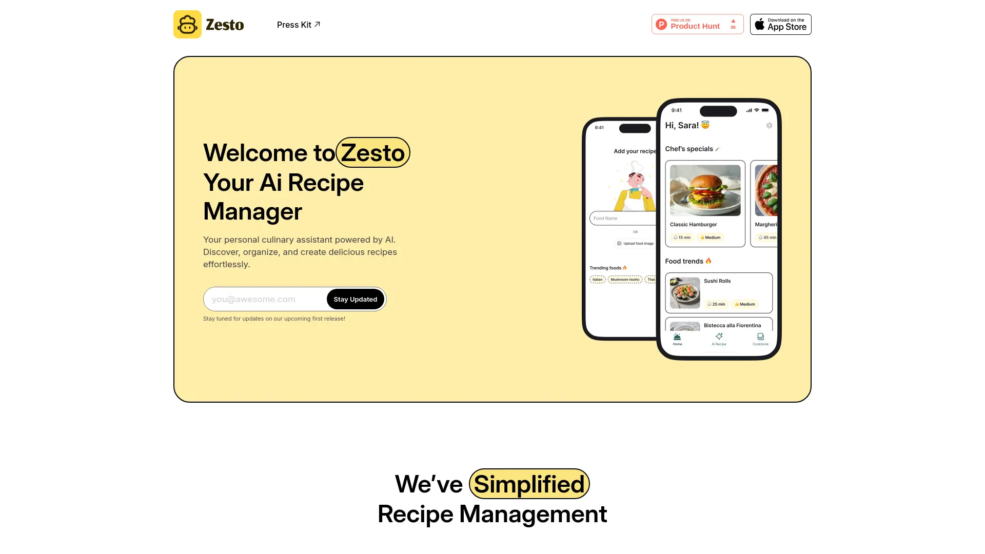 Zesto - Tu gestor de recetas AI personal | Creati.ai