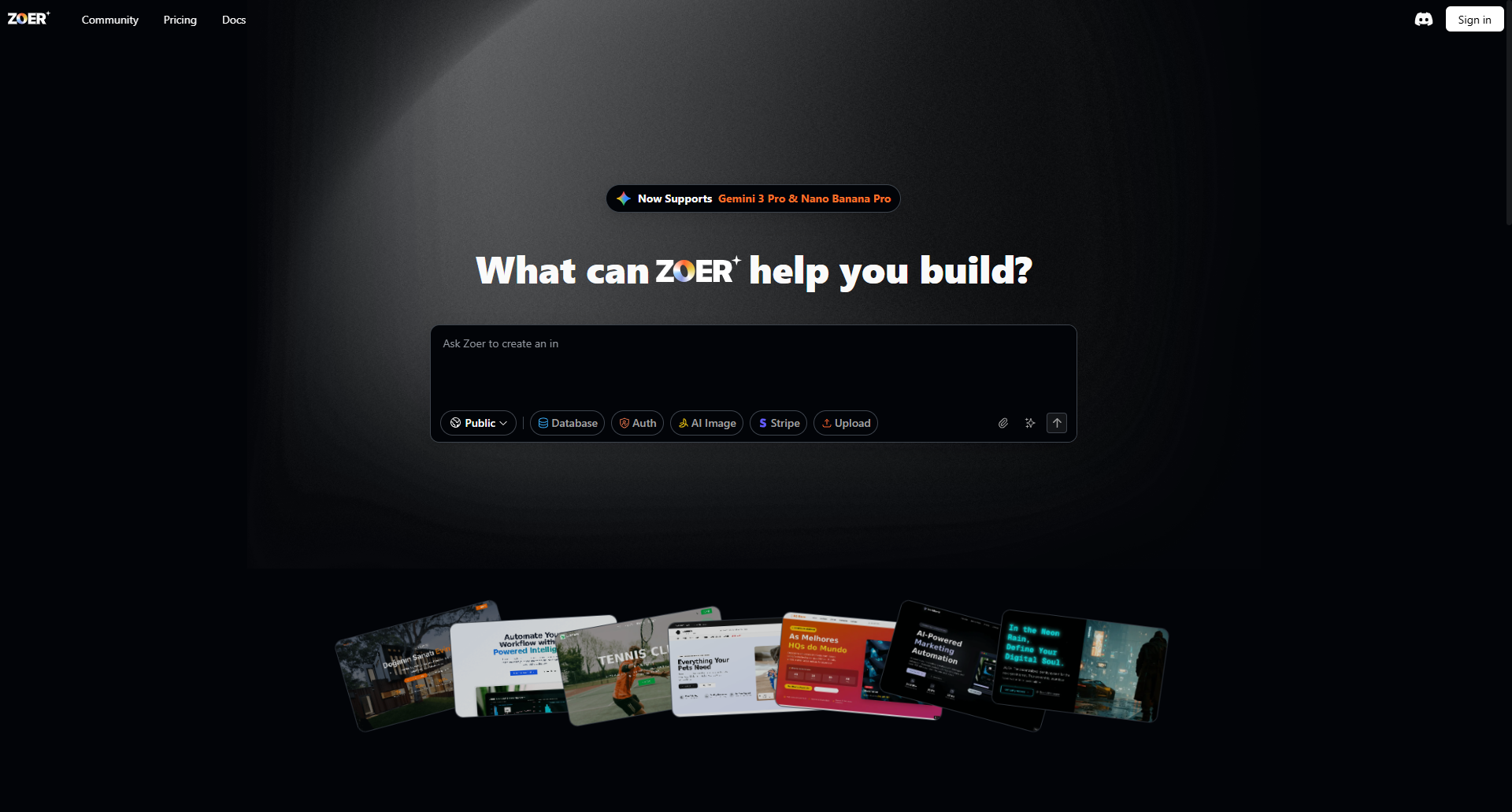 Zoer | AI Web App Builder - No Code Full-stack App Generator | Creati.ai